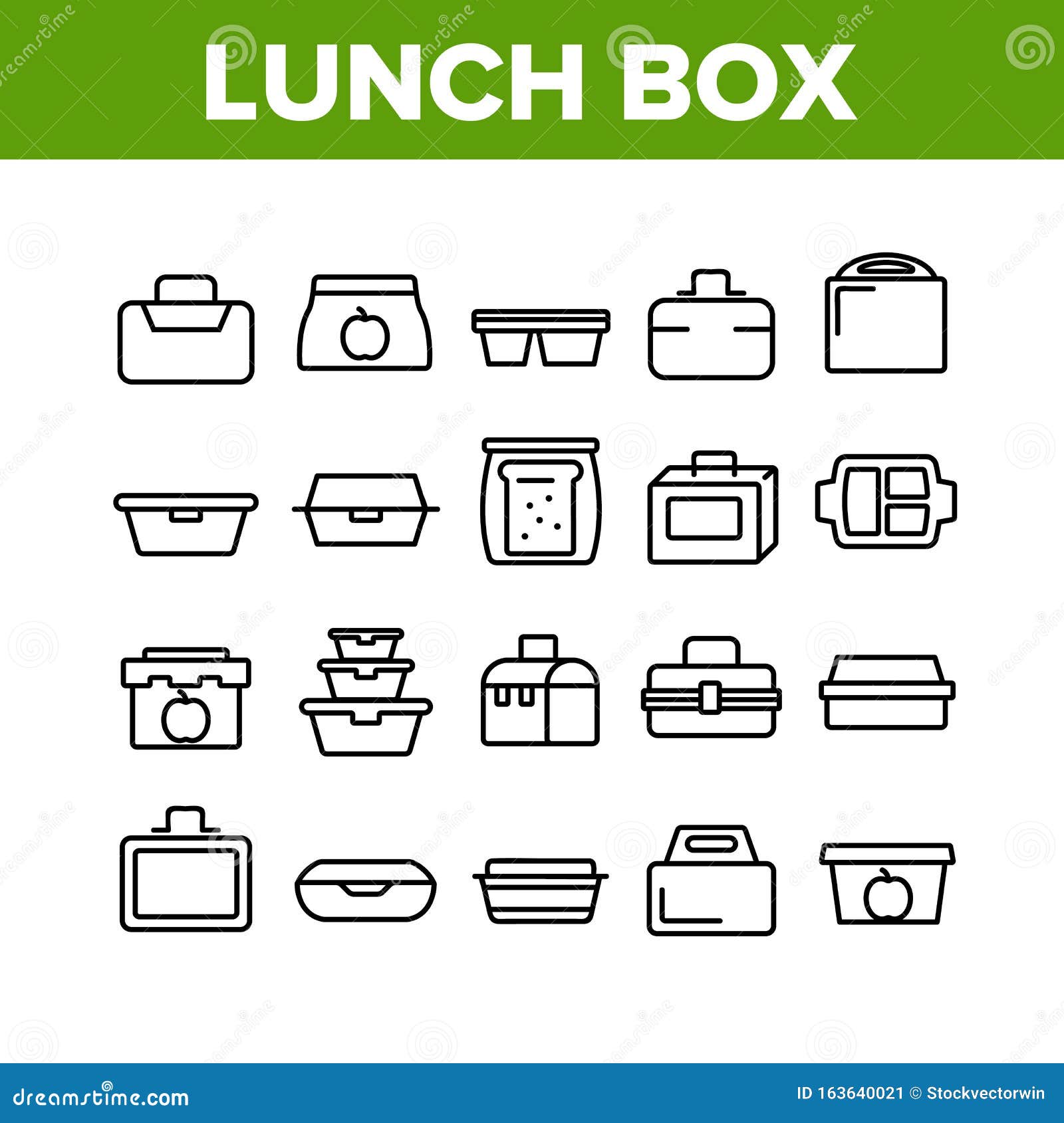 Lunch Box Collection Elements Icons Set Vector Stock Vector ...