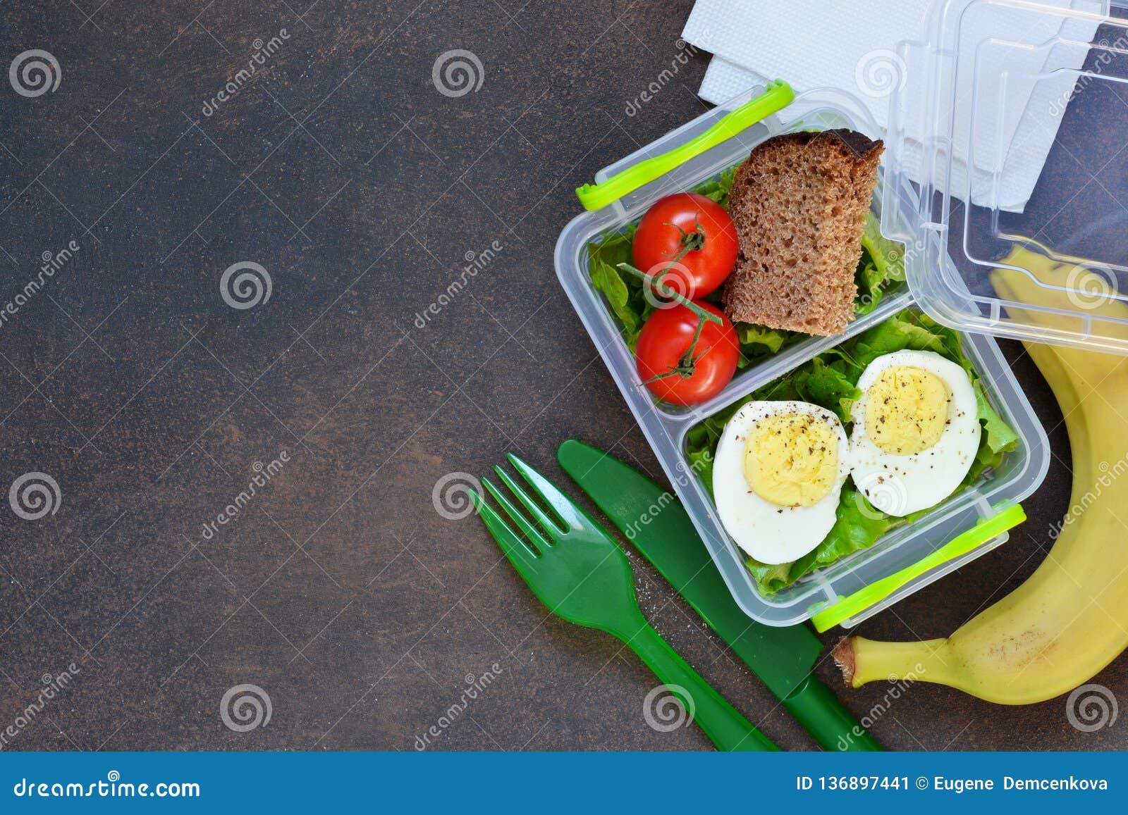 Lunch Box with Egg, Tomato, Salad and Sandwich. Stock Image - Image of ...