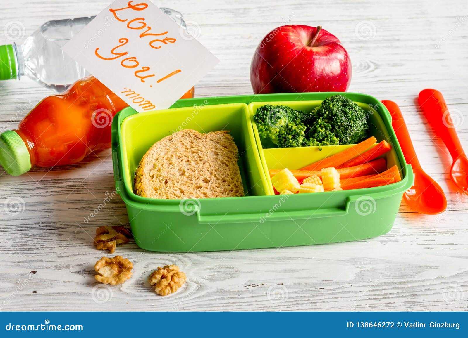 Lunch Box for Kid with Fresh Vegetables on Wooden Background Stock ...