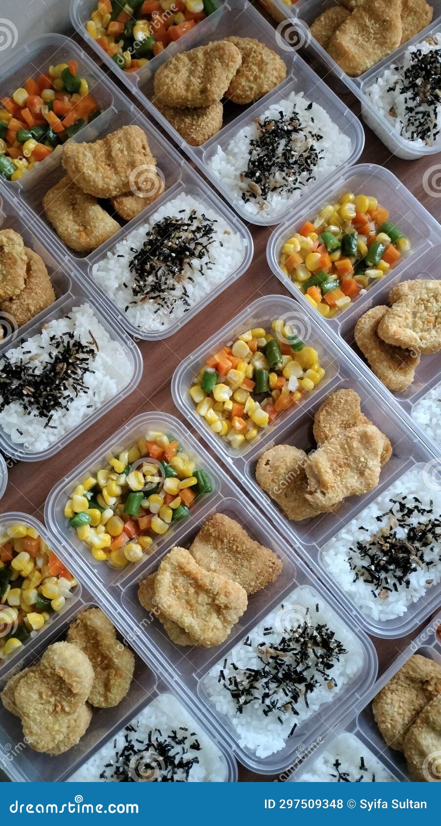 Lunch Box Menu for Kids with Vegetable Chicken Nugget and Rice Stock ...