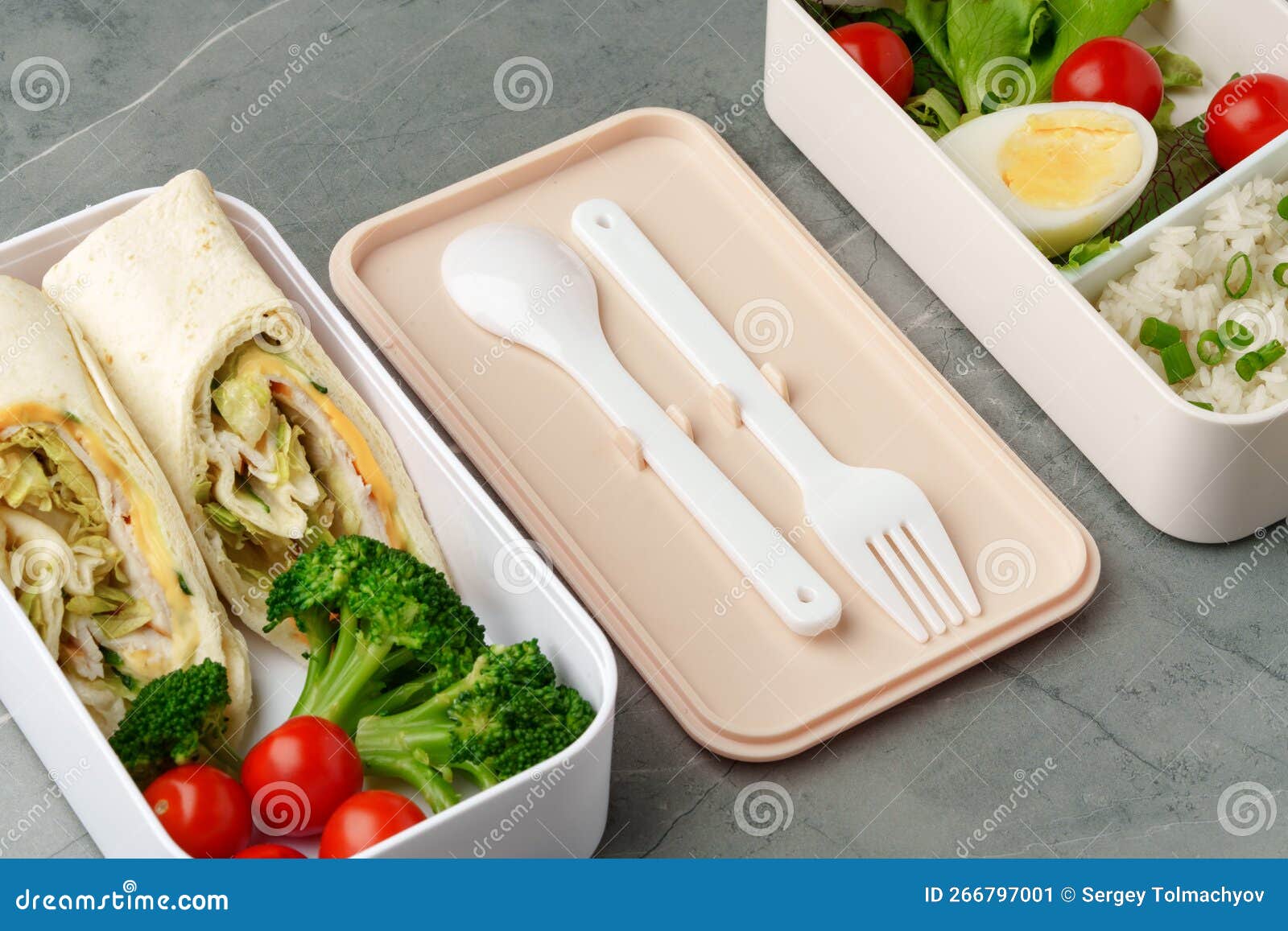Lunch Box with Ready Food on Gray Background Stock Image - Image of ...