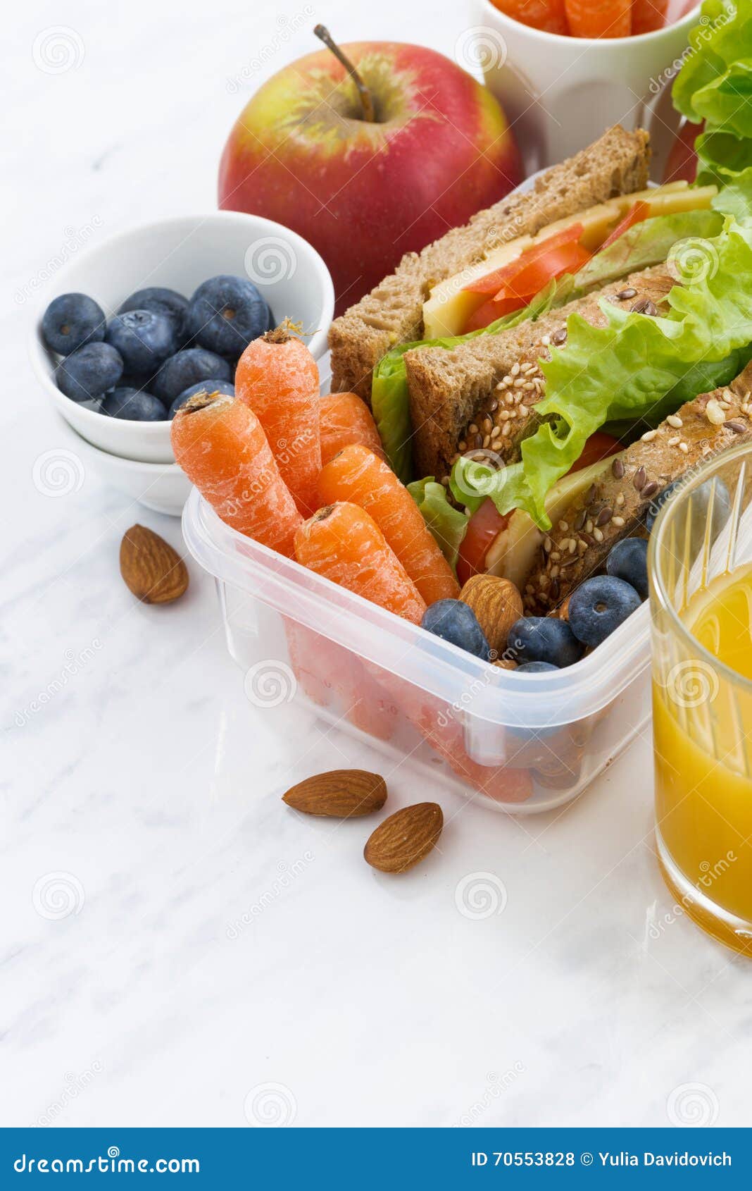 Lunch Box with Sandwich of Wholemeal Bread on White Table Stock Photo ...