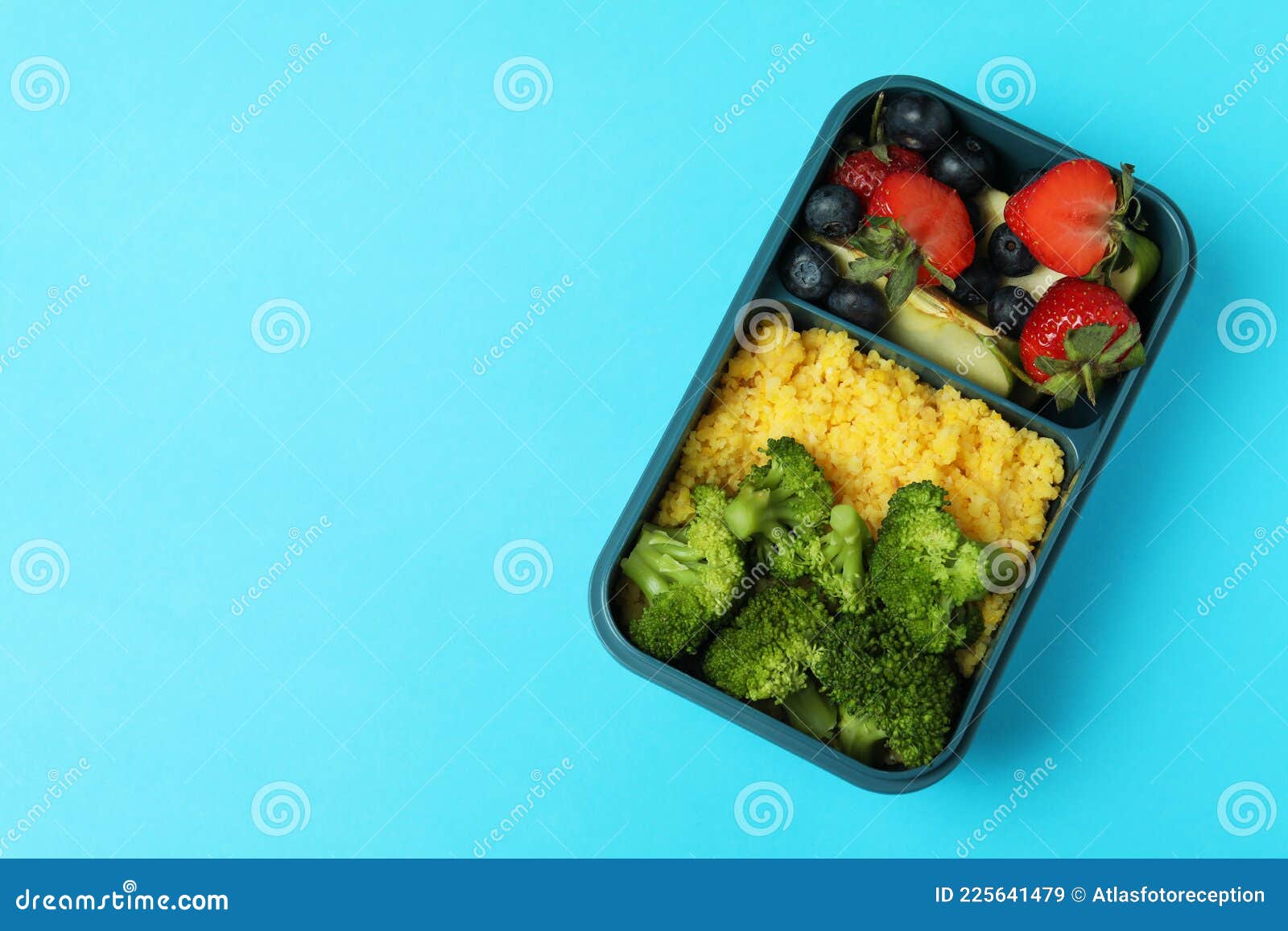 Lunch Box with Tasty Food on Blue Stock Image - Image of homemade ...