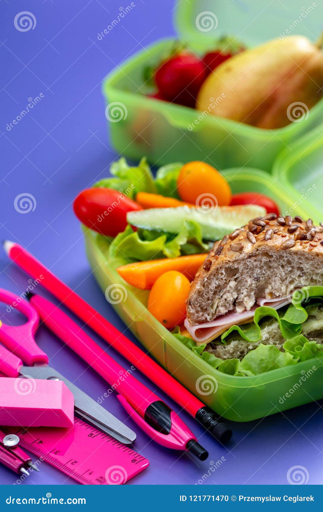 Lunch Boxes with Fresh Healthy Second Breakfast Stock Photo - Image of ...