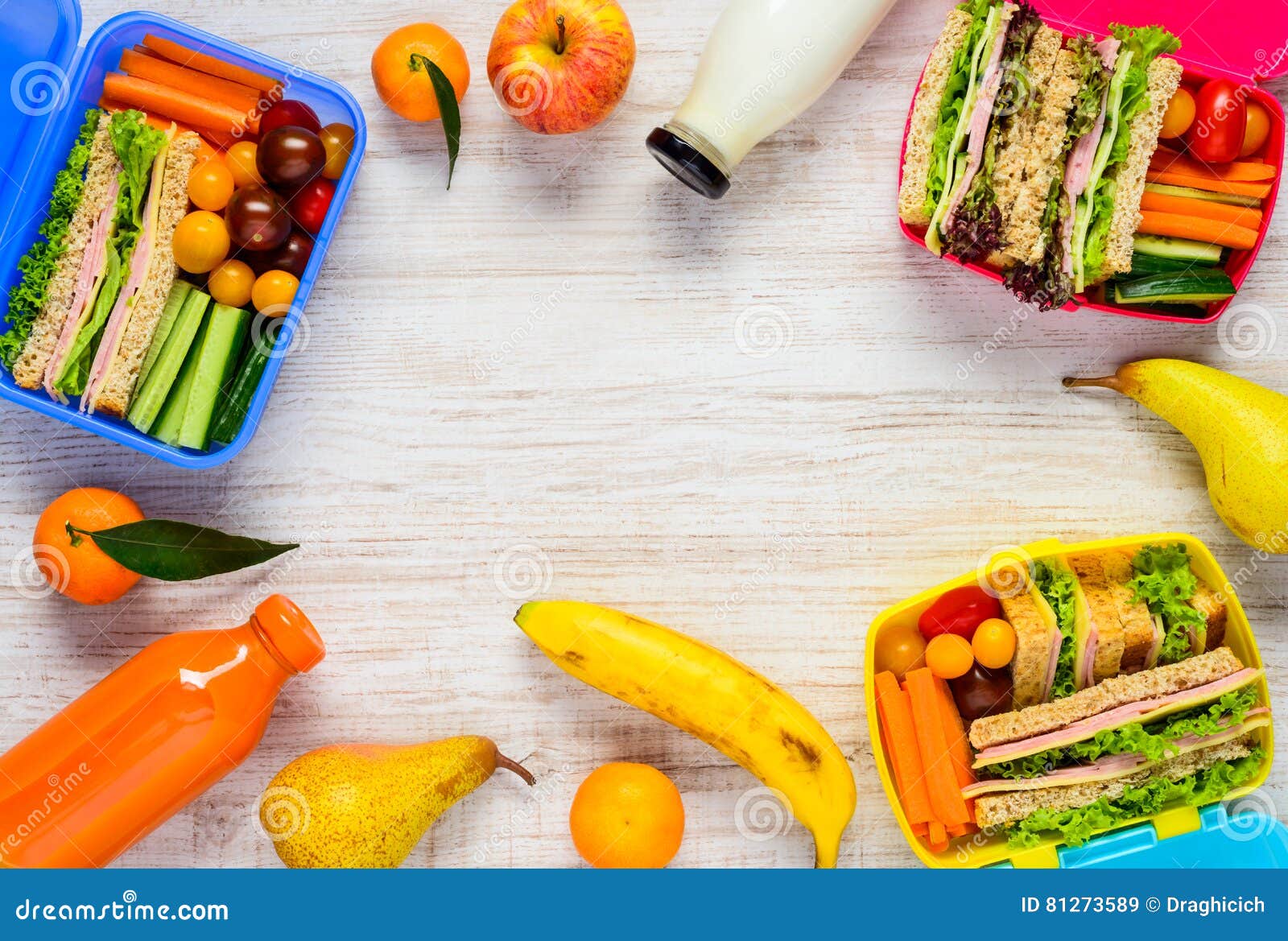 Lunch Boxes with Fruits and Copy Space Frame Stock Image - Image of ...