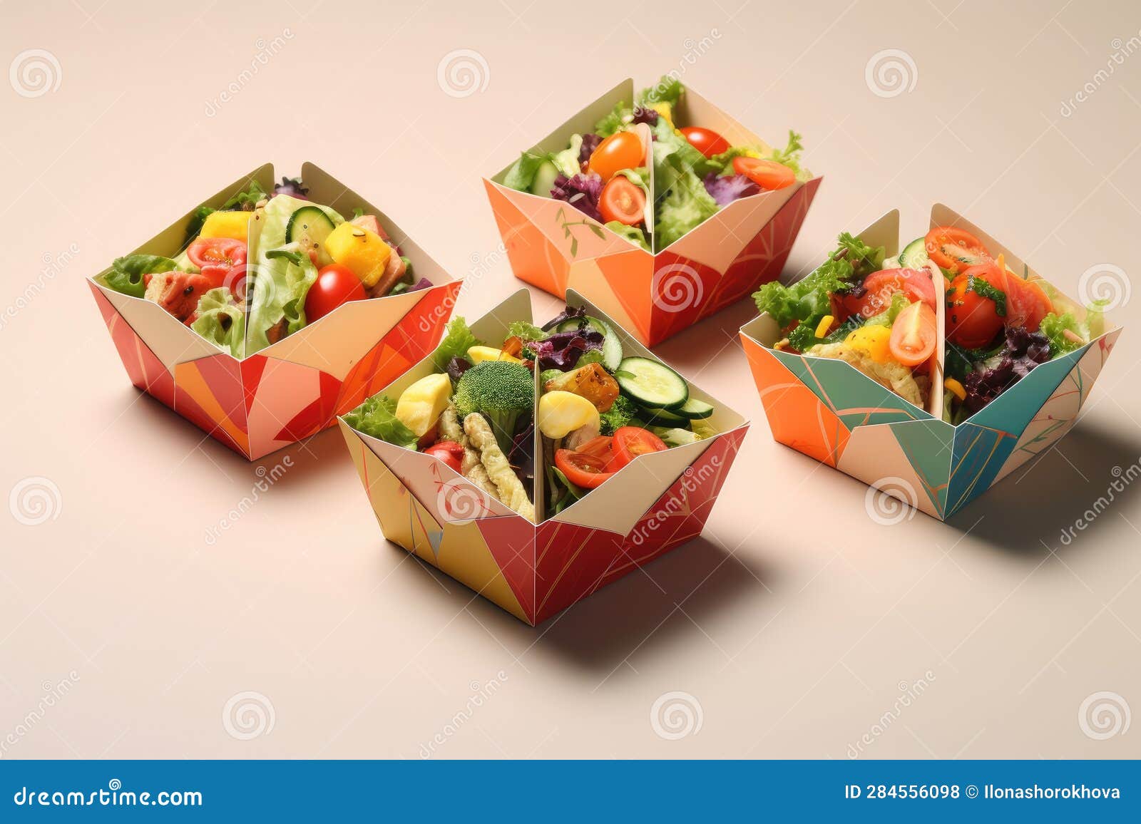 Lunch Boxes Packaging Design with Abstract Line Elements and Colors, AI ...