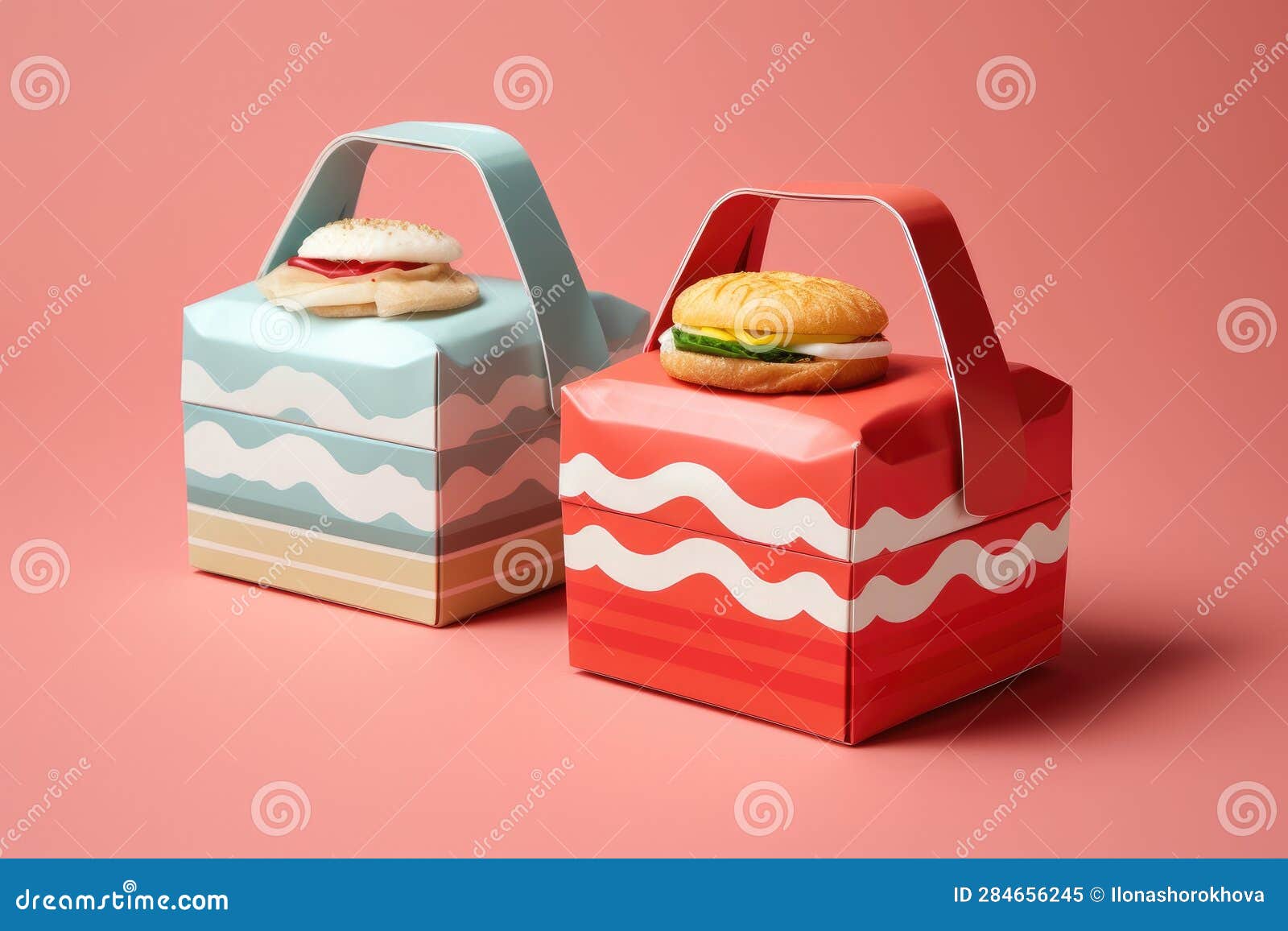 Lunch Boxes Packaging Design with Abstract Line Elements and Colors, AI ...