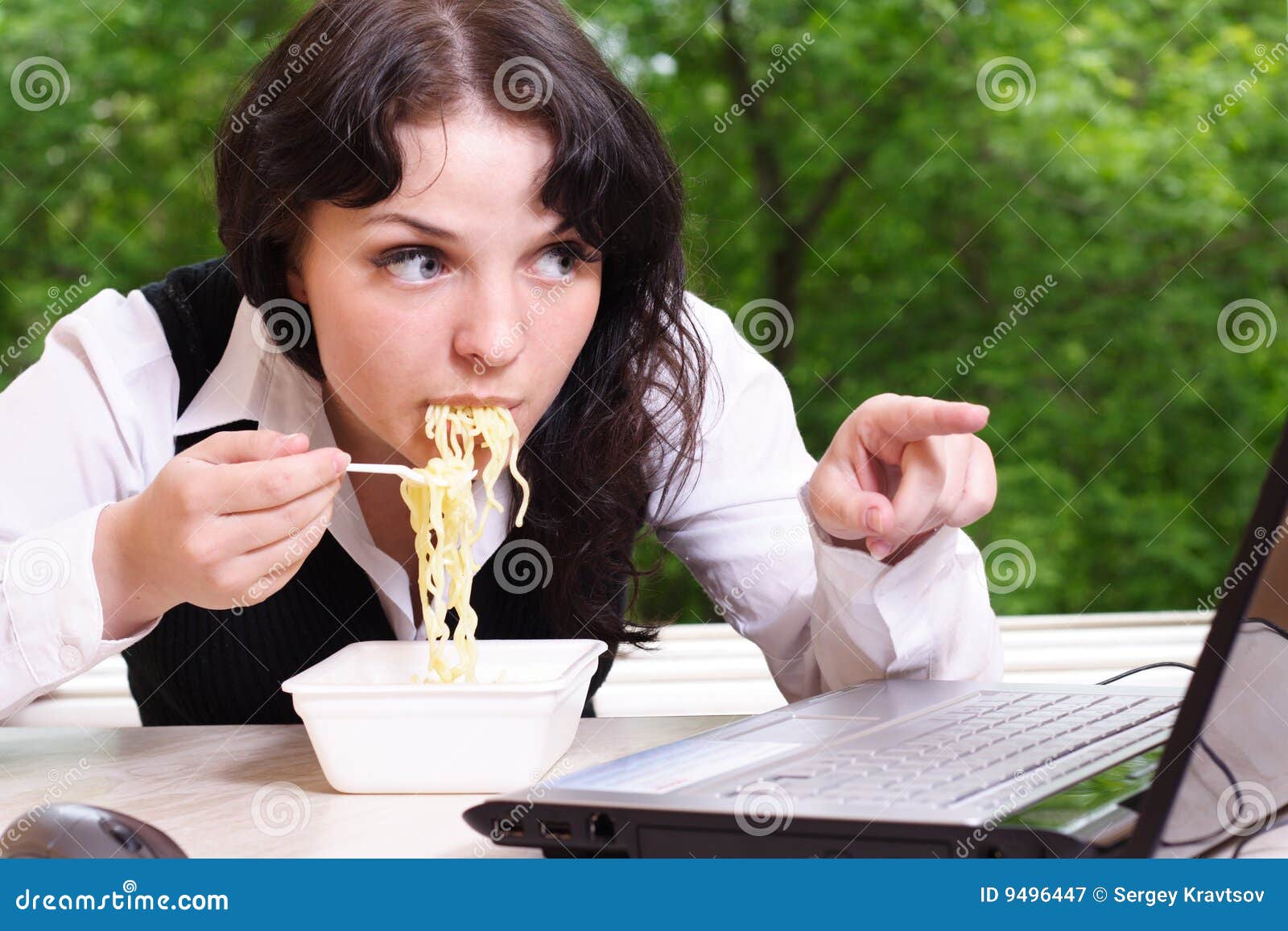 Lunch break stock image. Image of brunette, computer, company - 9496447