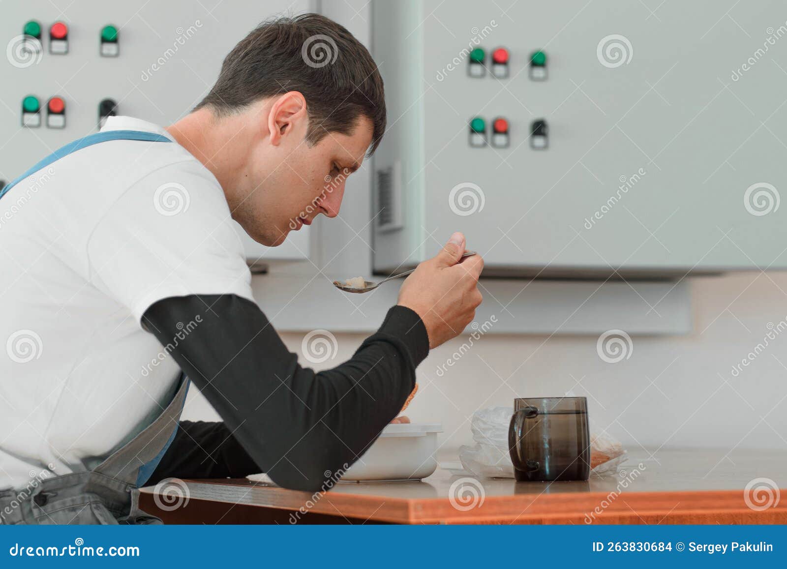 Lunch Break. Eating in Workplace during Work Stock Photo - Image of ...