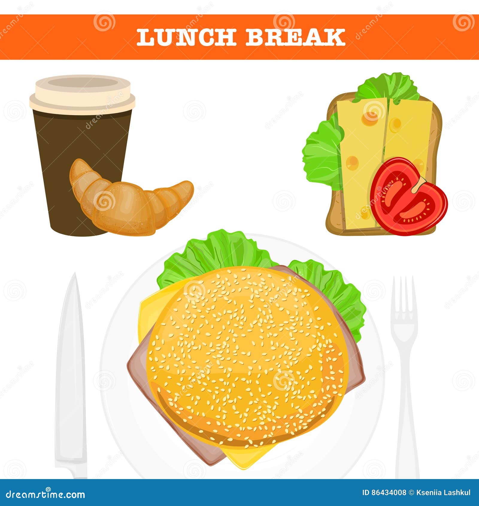 Lunch Break Vector Illustration. Stock Vector - Illustration of food ...