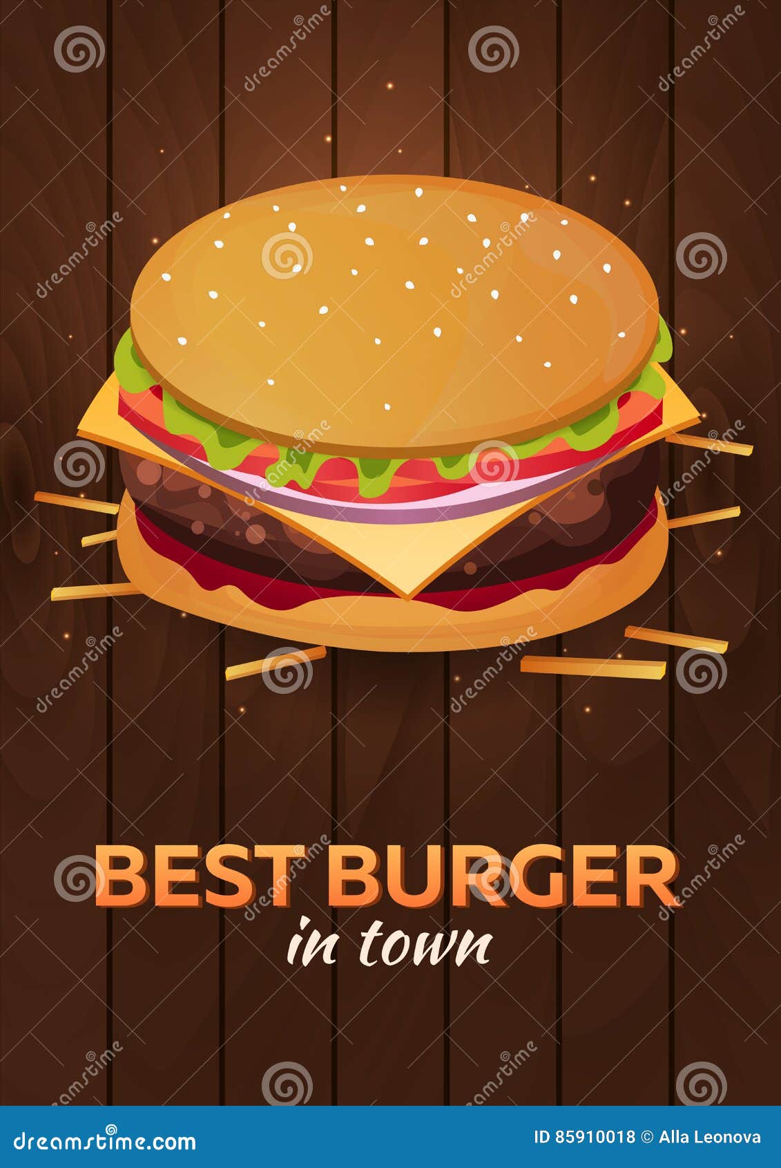 Lunch with Burger. Fast Food Poster. Vector Illustration. Stock ...