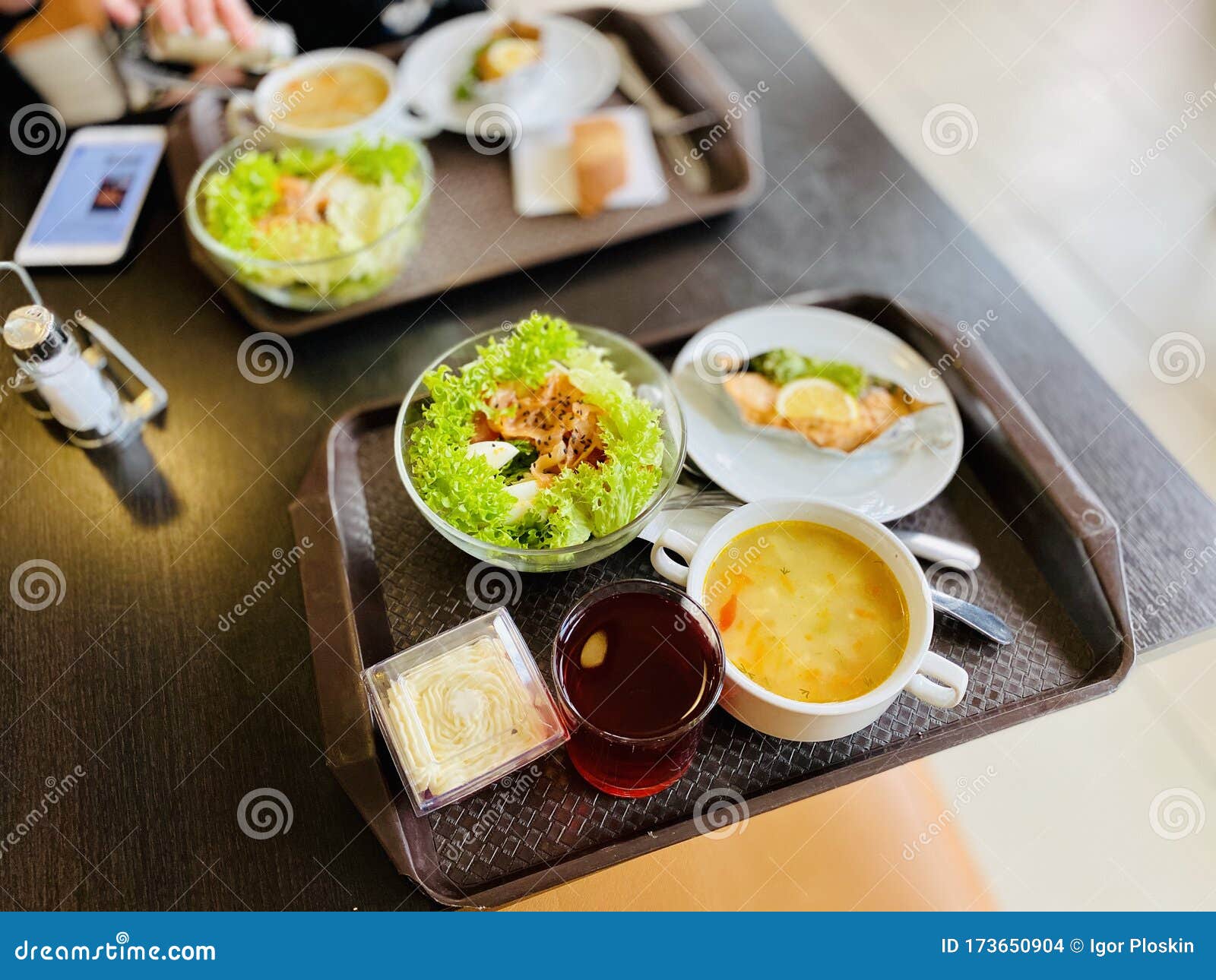 Lunch in a cafe on a tray stock photo. Image of natural - 173650904