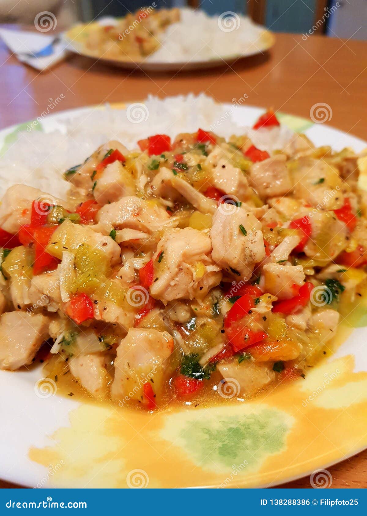 Lunch of chicken and rice stock photo. Image of table - 138288386
