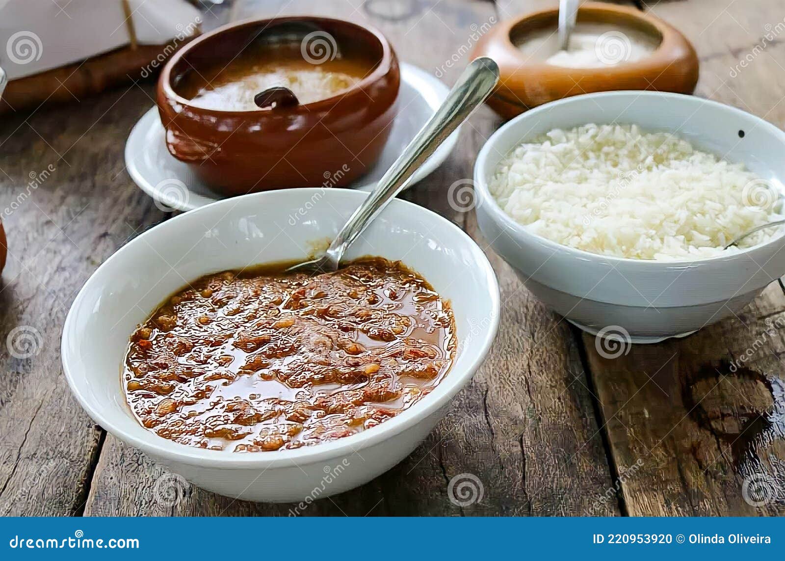 Lunch With Cooked Rice And Omelet, Chili Sauce And Iced Tea. Royalty ...