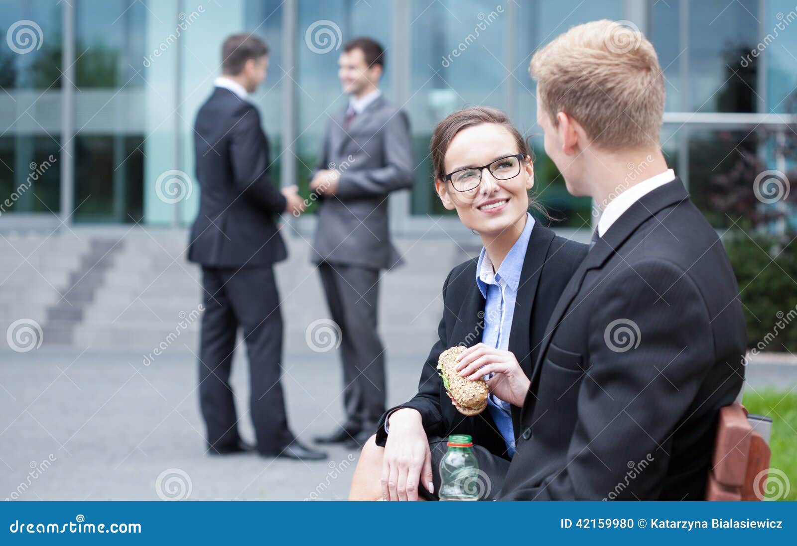 Lunch in Front of Business Centre Stock Photo - Image of employee ...