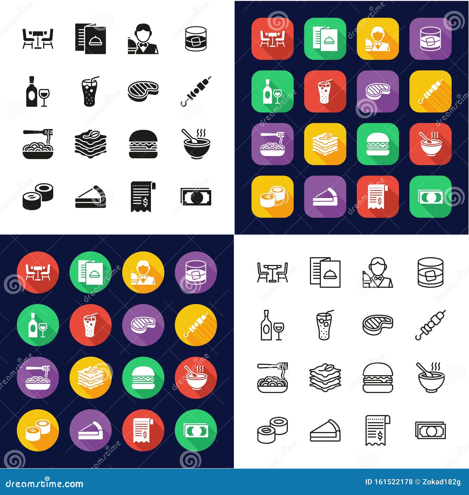 Lunch Icons All in One Icons -Black & White-Color Flat Design-Thin Line ...