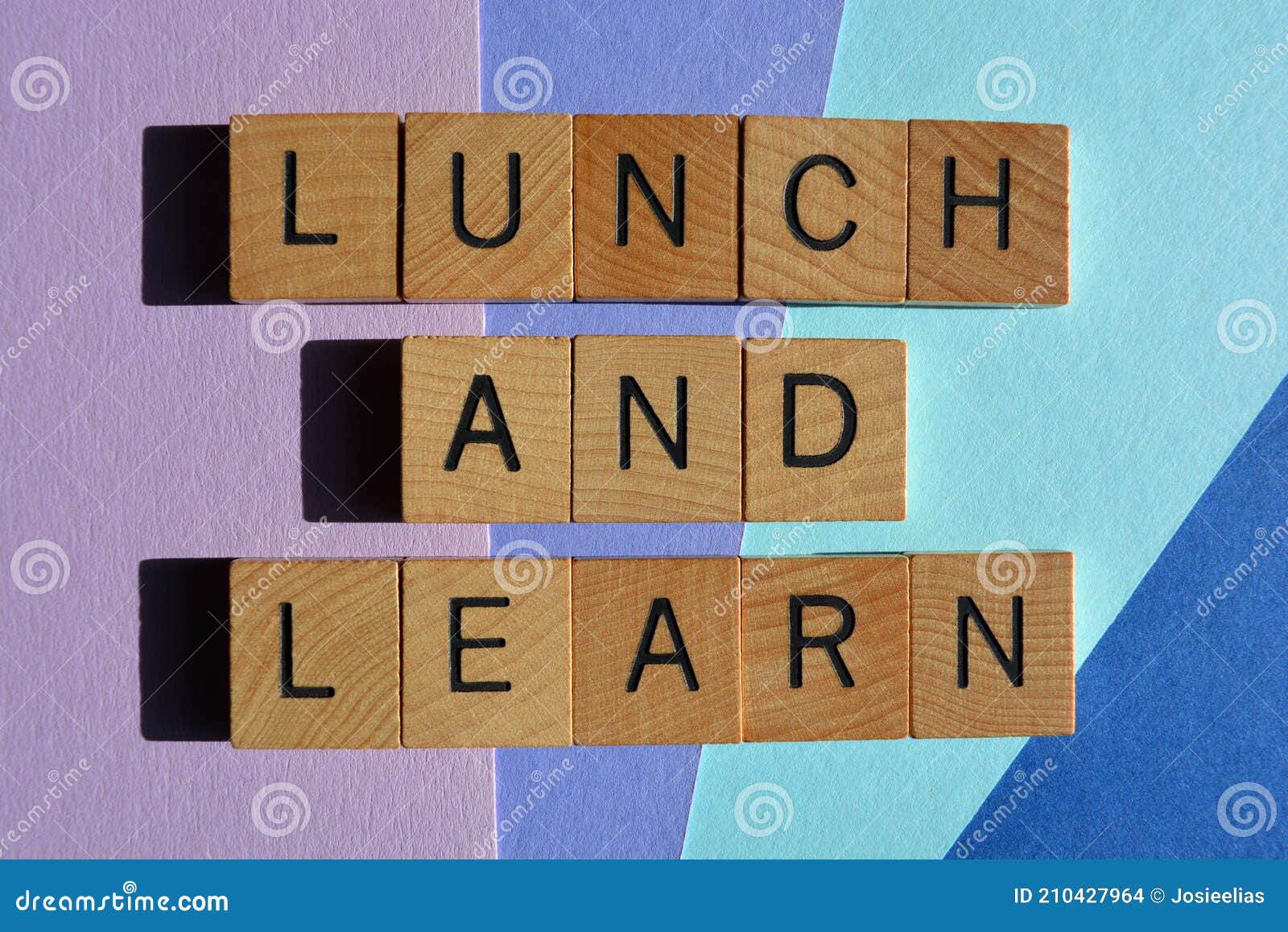 Lunch and Learn, Word in 3D Wooden Alphabet Letters Isolated on Colour ...