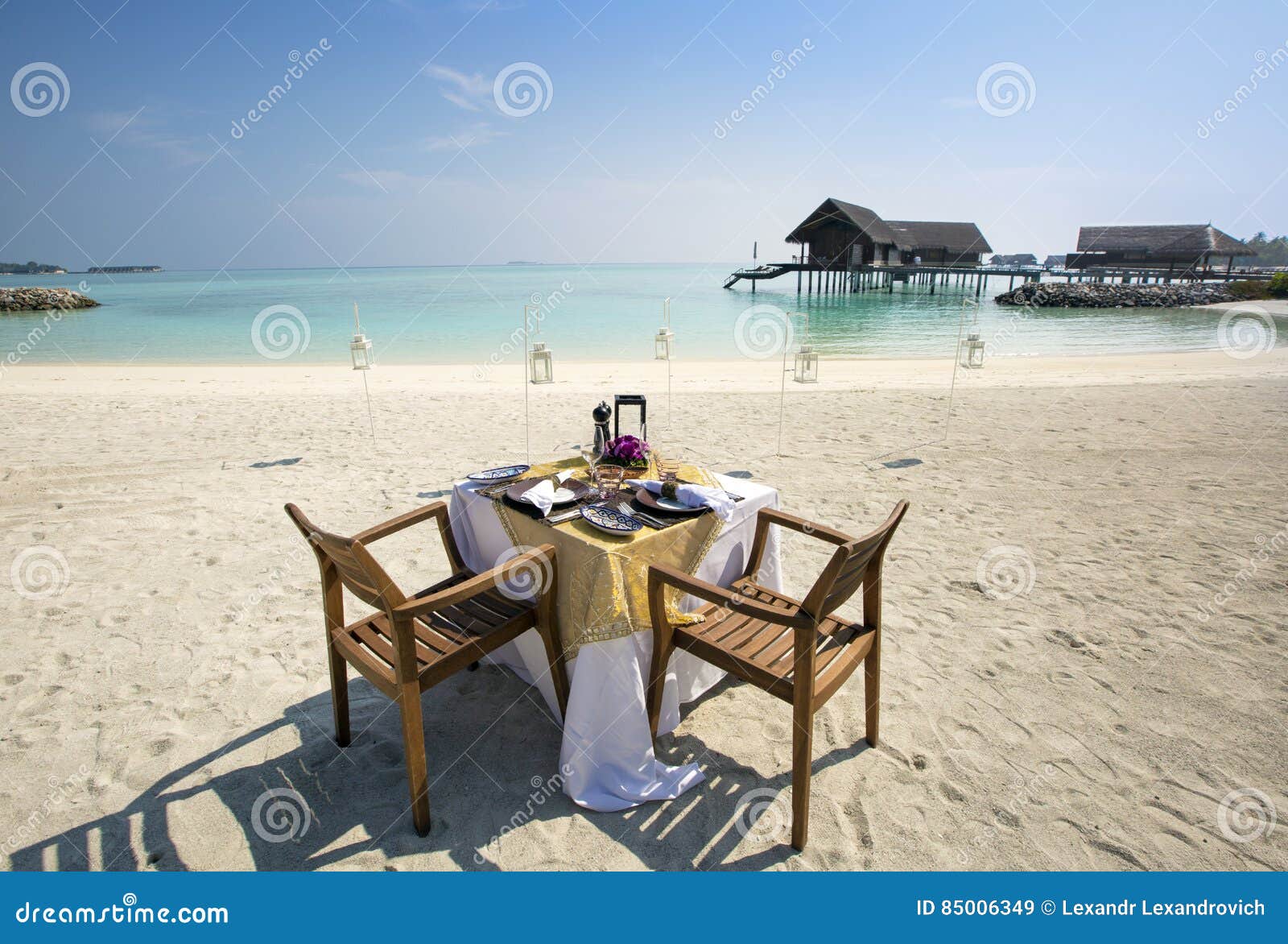 Lunch at Maldives Setup on the Beach Stock Image - Image of beach ...