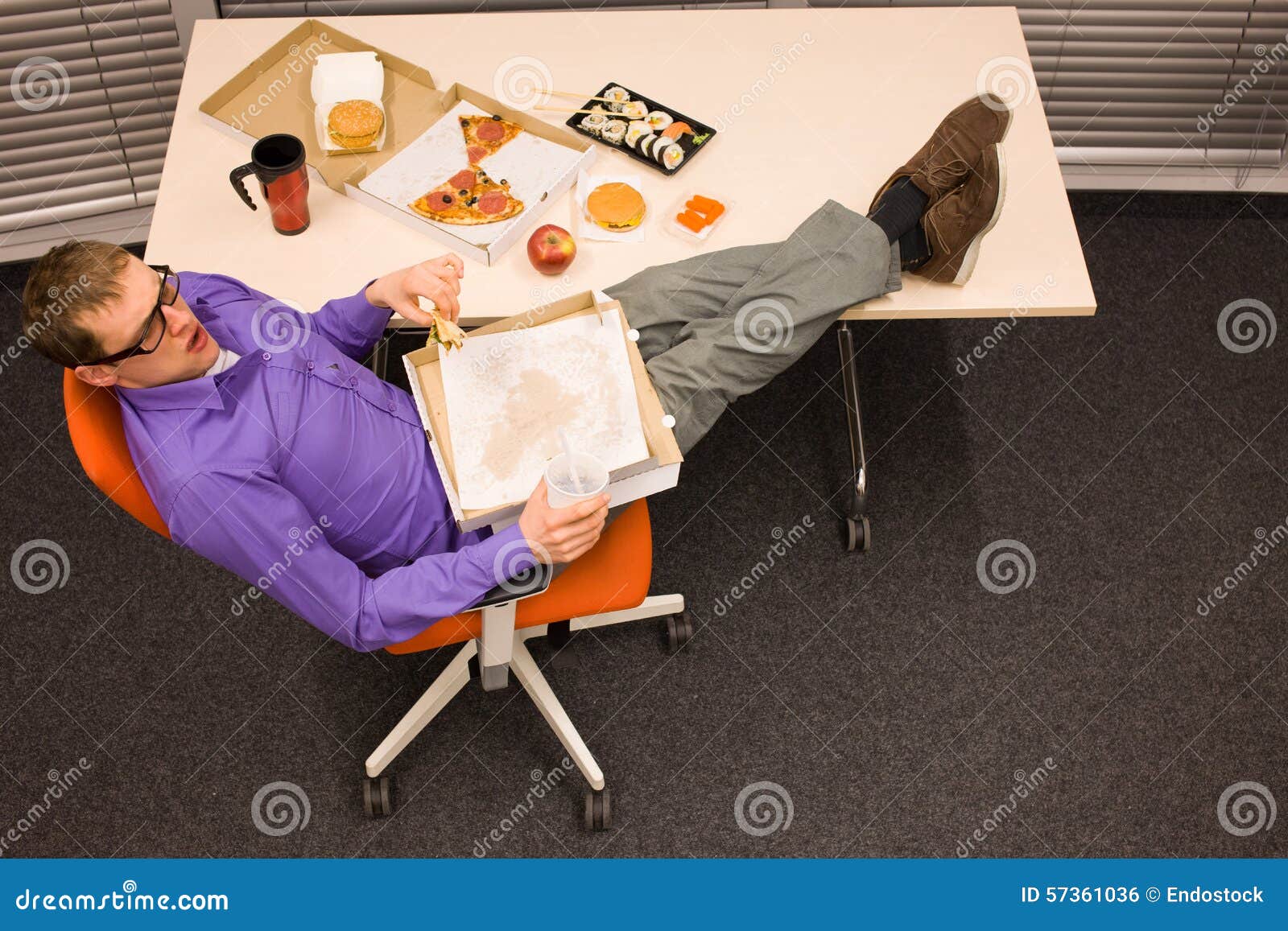 Lunch in Office - Overeating Stock Photo - Image of heartburn, business ...
