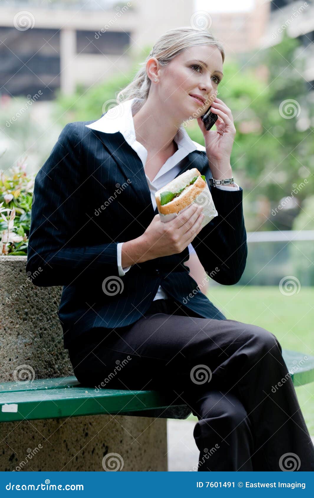 Lunch Outside stock image. Image of sandwich, phone, adult - 7601491