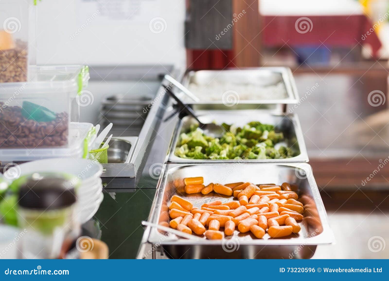 Lunch Service Station in School Cafeteria Stock Photo - Image of ...