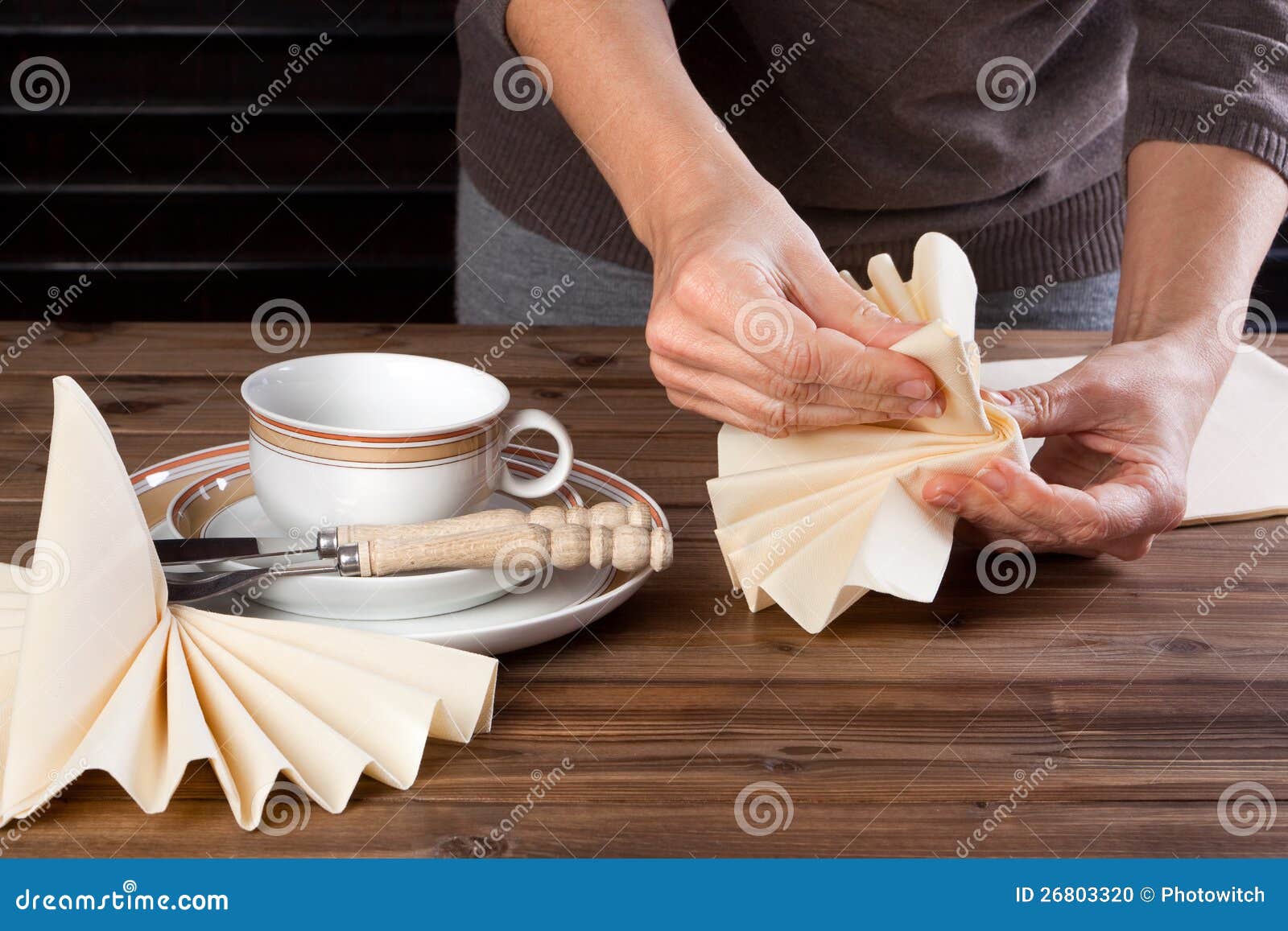 Lunch table napkin folding stock photo. Image of setting - 26803320