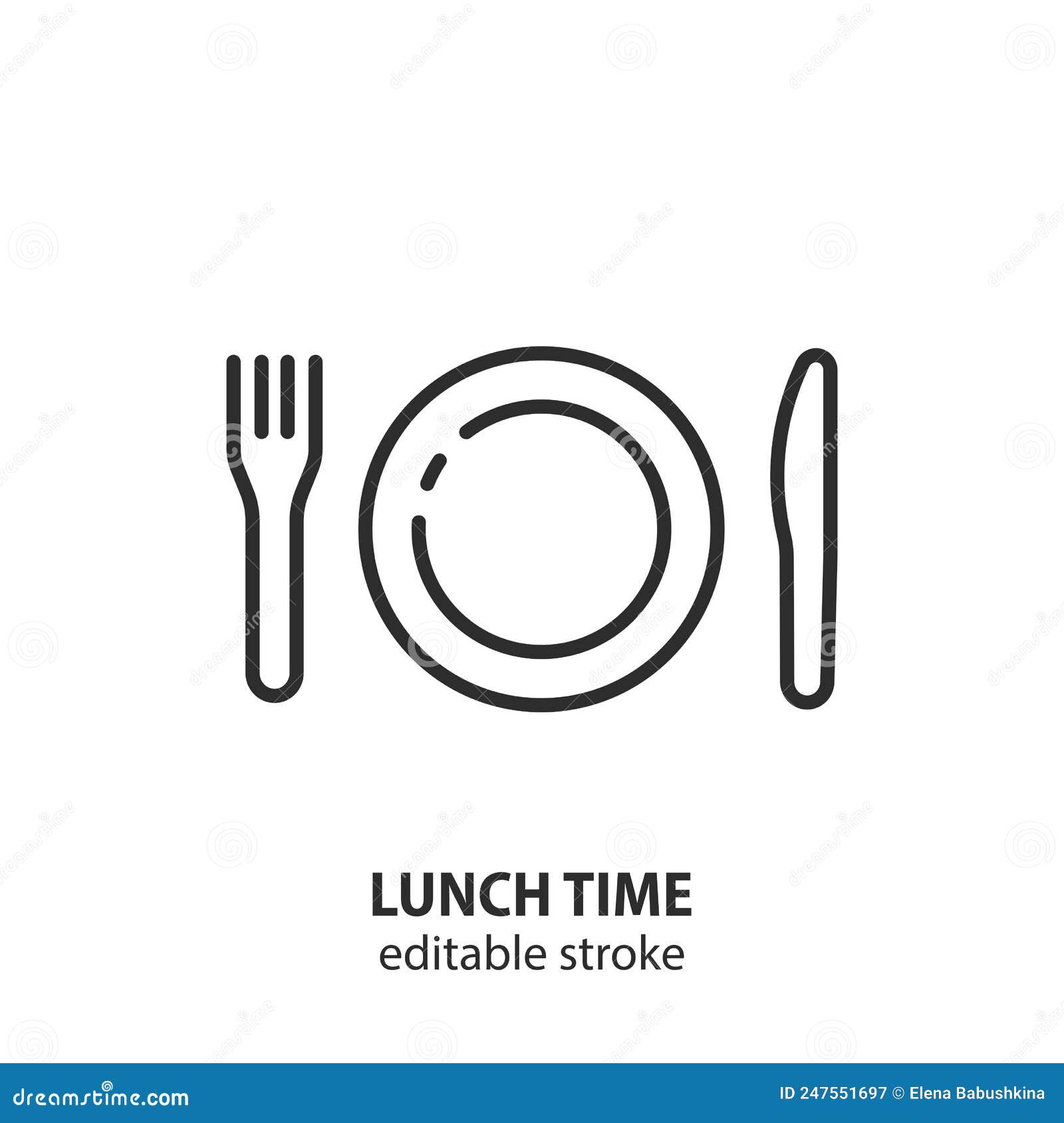 Lunch Time Line Icon. Fork Knife and Plate Vector Symbol Stock Vector ...