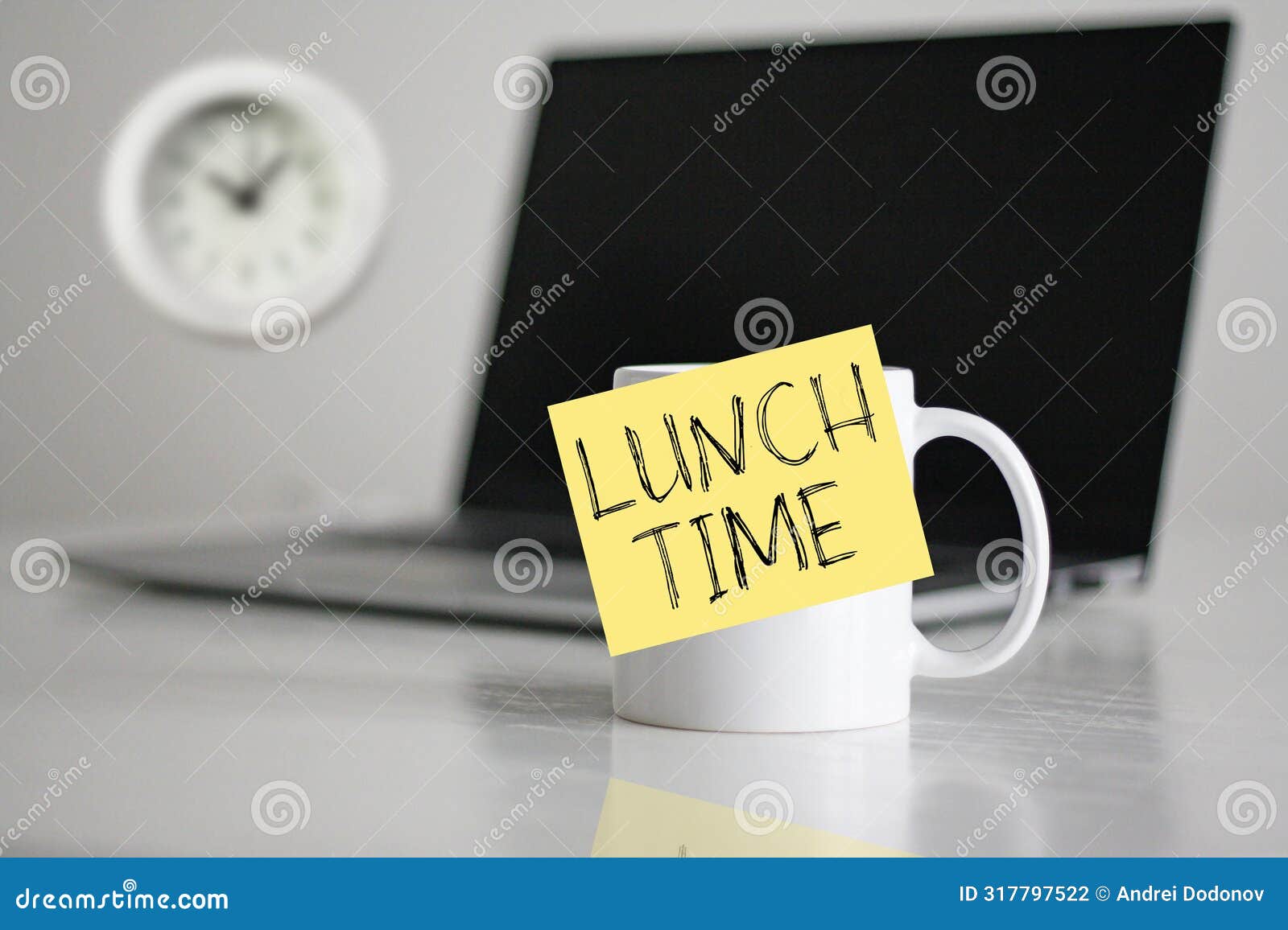 Lunch Time in the Office is Shown Using the Text on the Cup and Photo ...