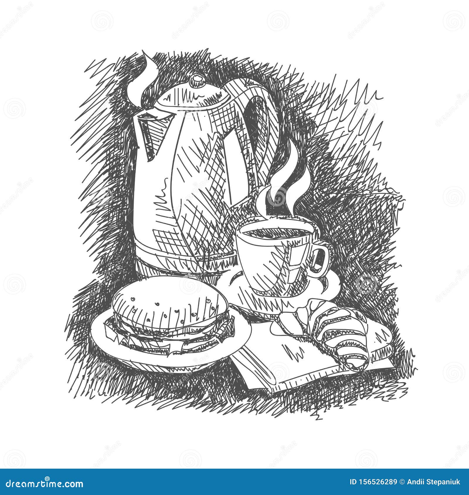 Lunch time sketch stock vector. Illustration of outline - 156526289