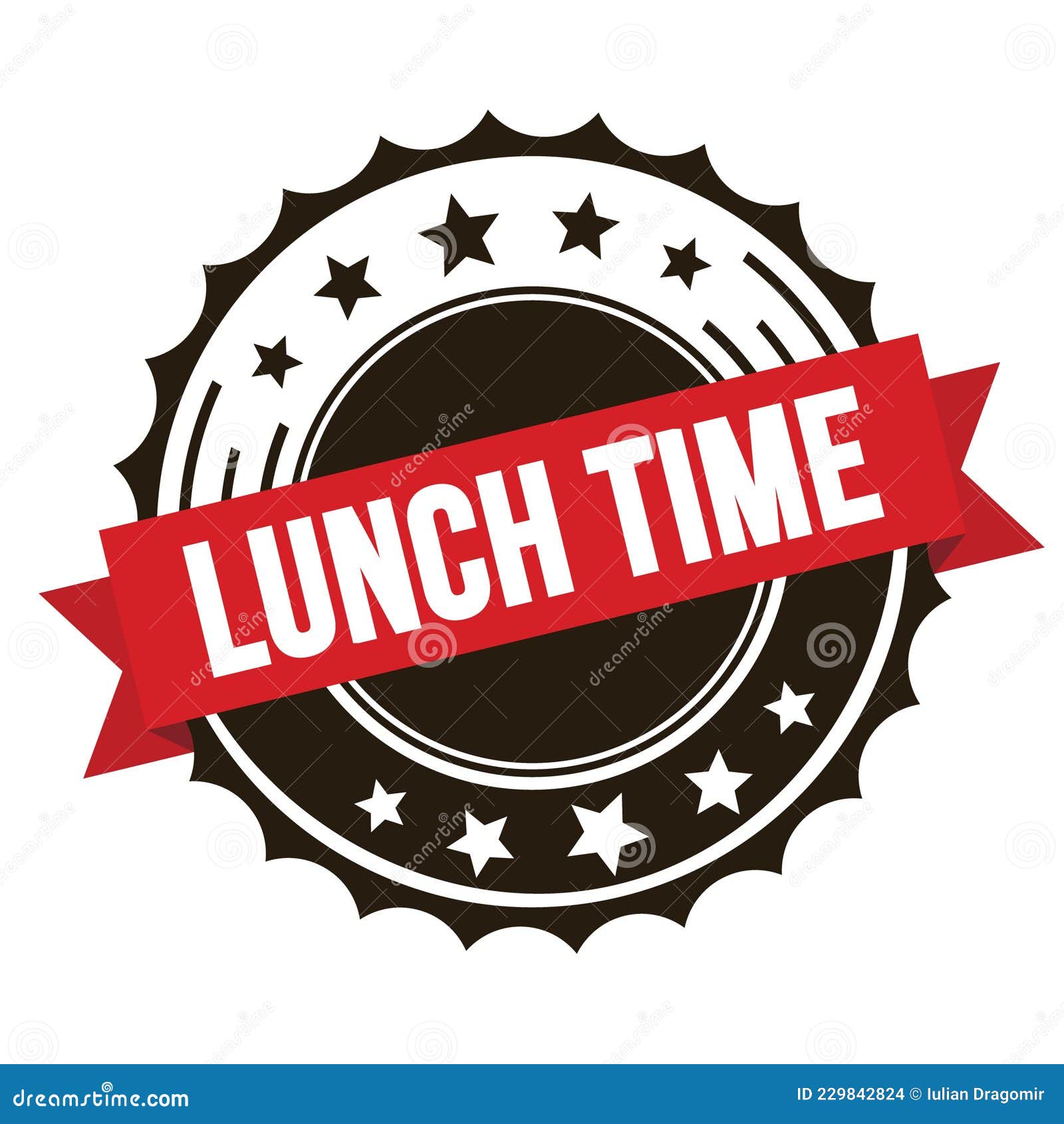 LUNCH TIME Text on Red Brown Ribbon Stamp Stock Illustration ...