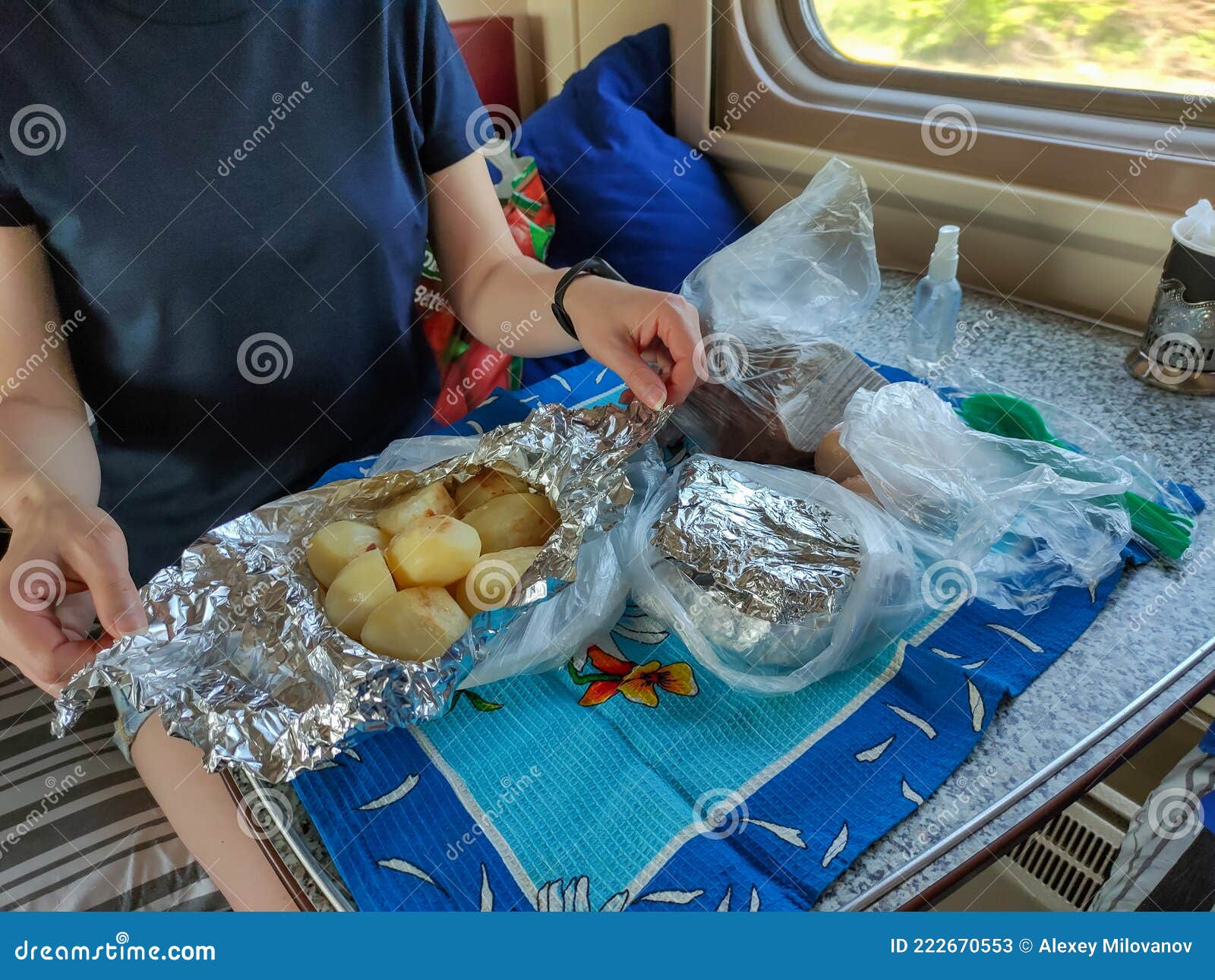 Lunch on the Train. Woman is Setting the Table Stock Image - Image of ...