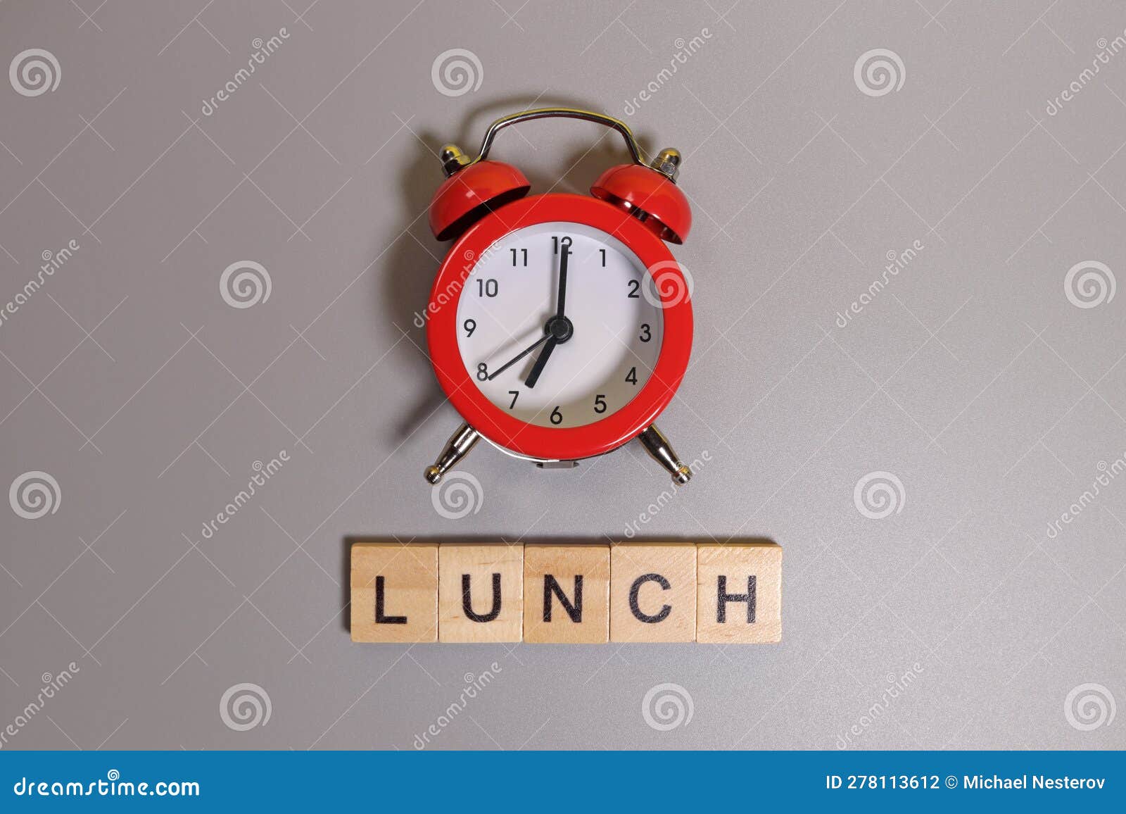 Lunch Word and Alarm Clock on Gray Background Stock Photo - Image of ...