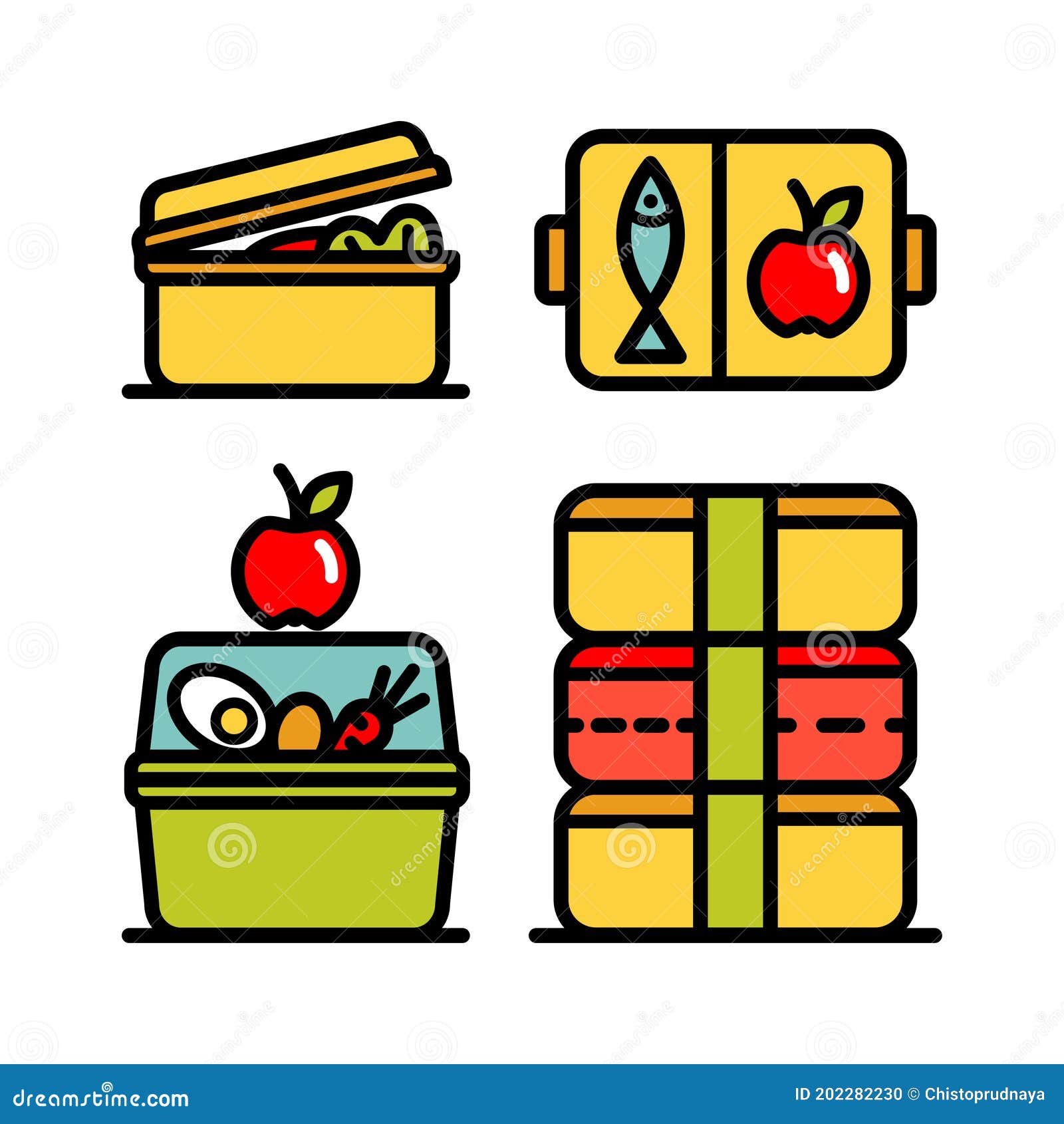 Lunchbox Outline Icon Set 2 Cartoon Vector | CartoonDealer.com #202282283