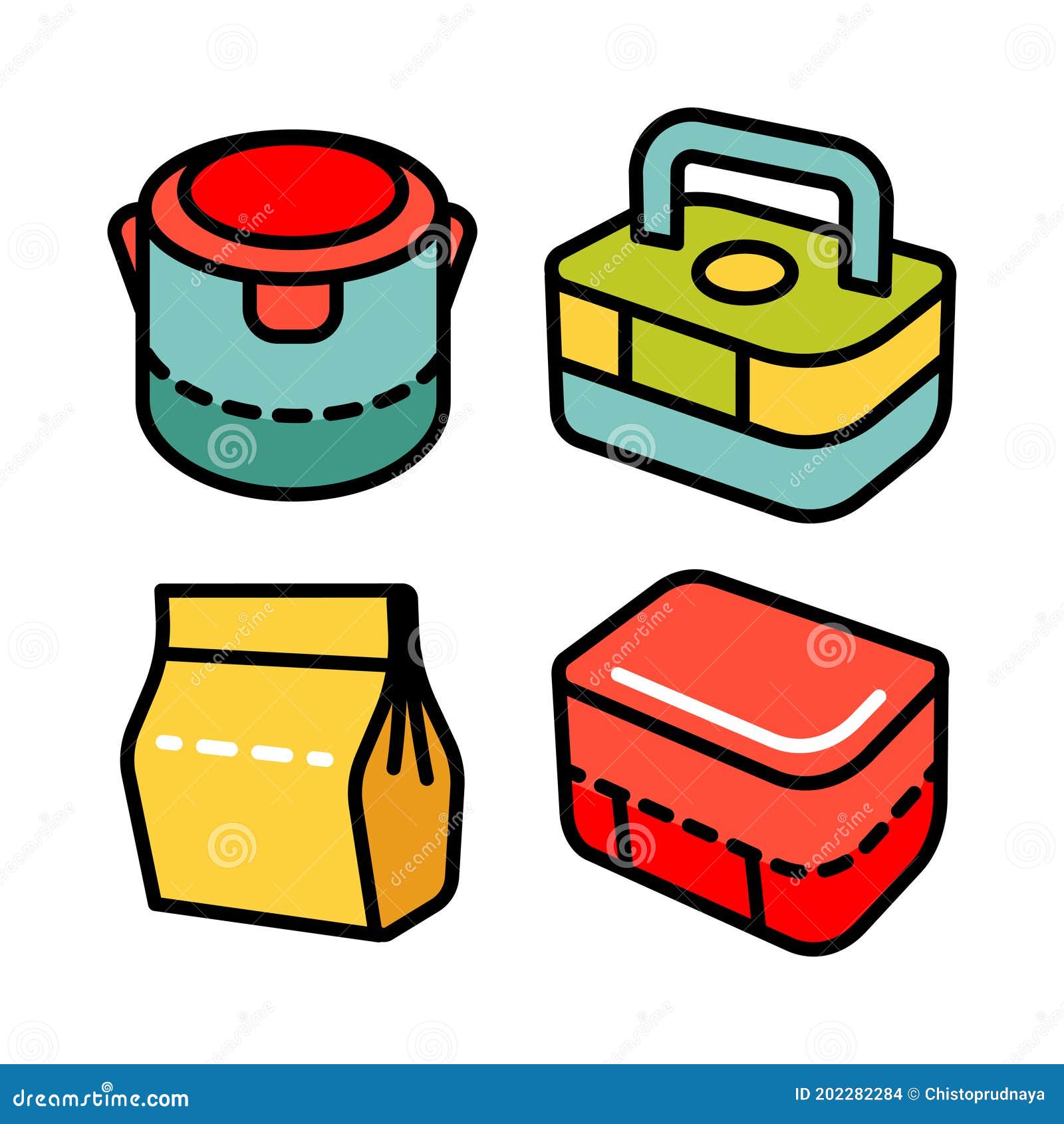 Lunchbox Outline Icon Set Cartoon Vector | CartoonDealer.com #202282319