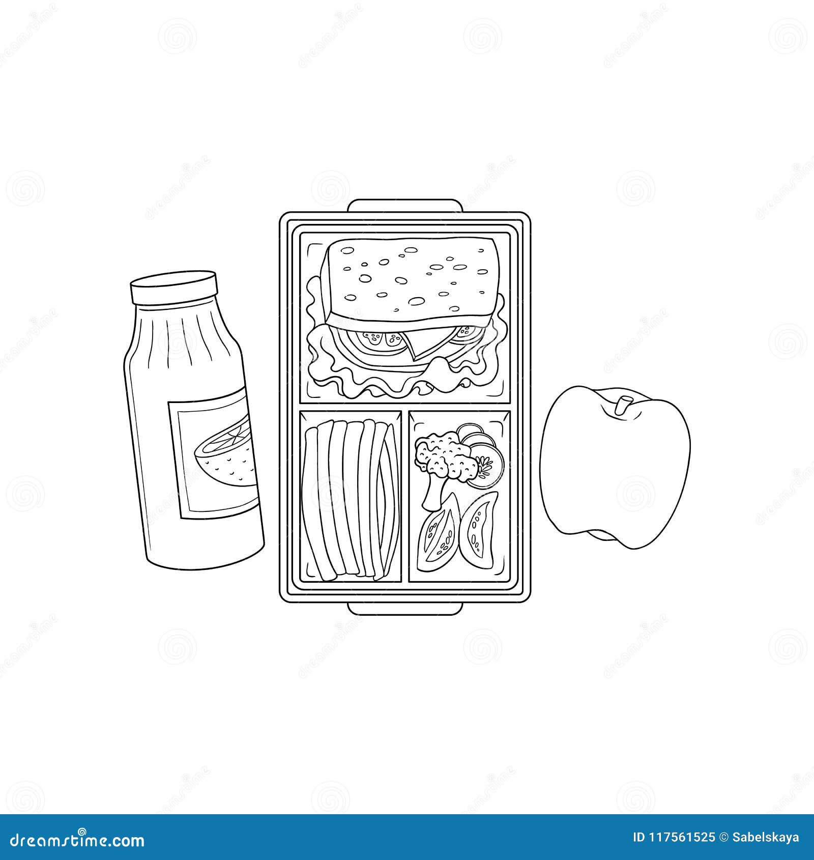 Lunchbox with School or Work Lunch in Sketch Style Isolated on White ...