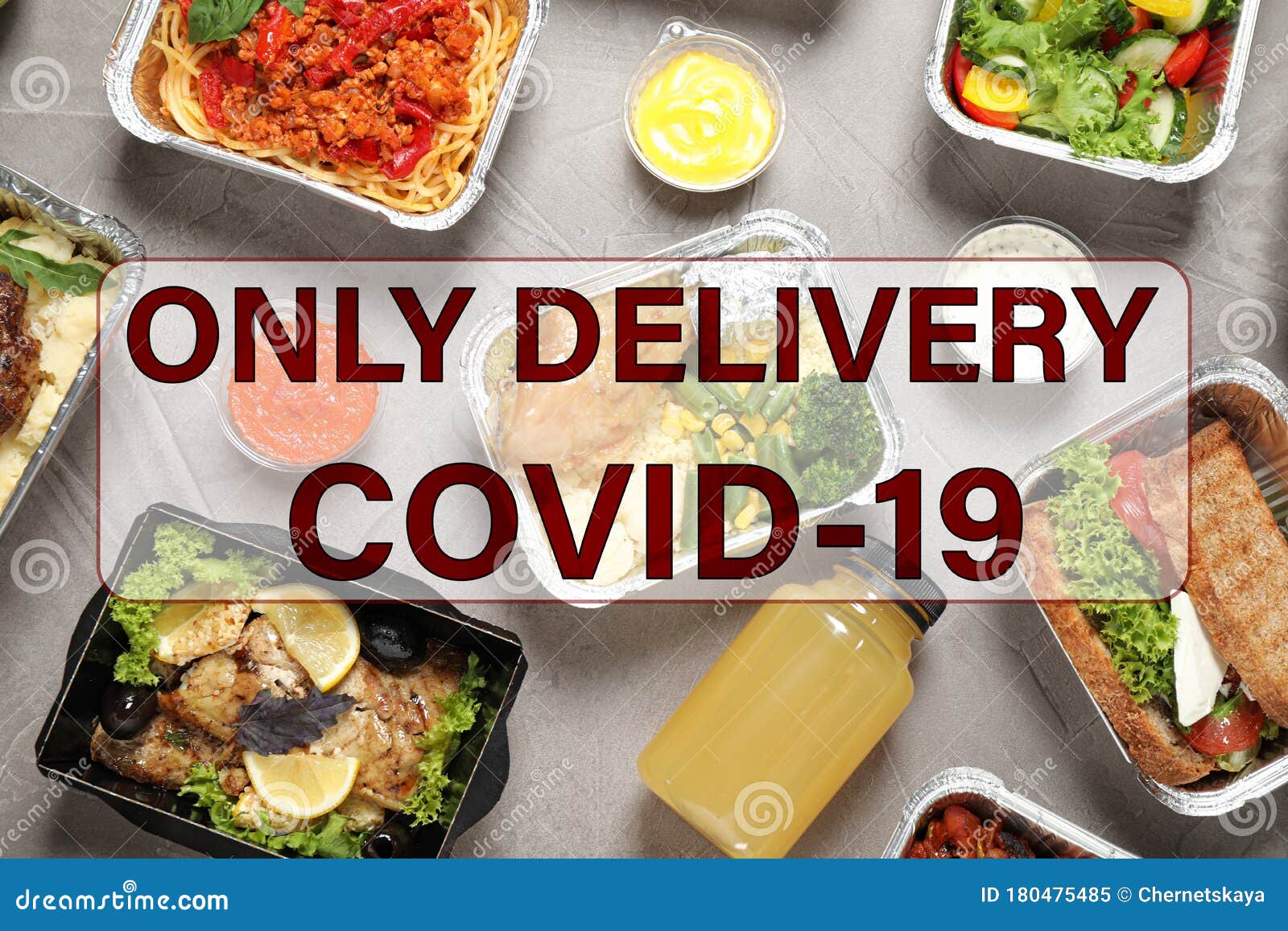 Lunchboxes with Food on Table, Flat Lay. Online Delivery Service Stock ...