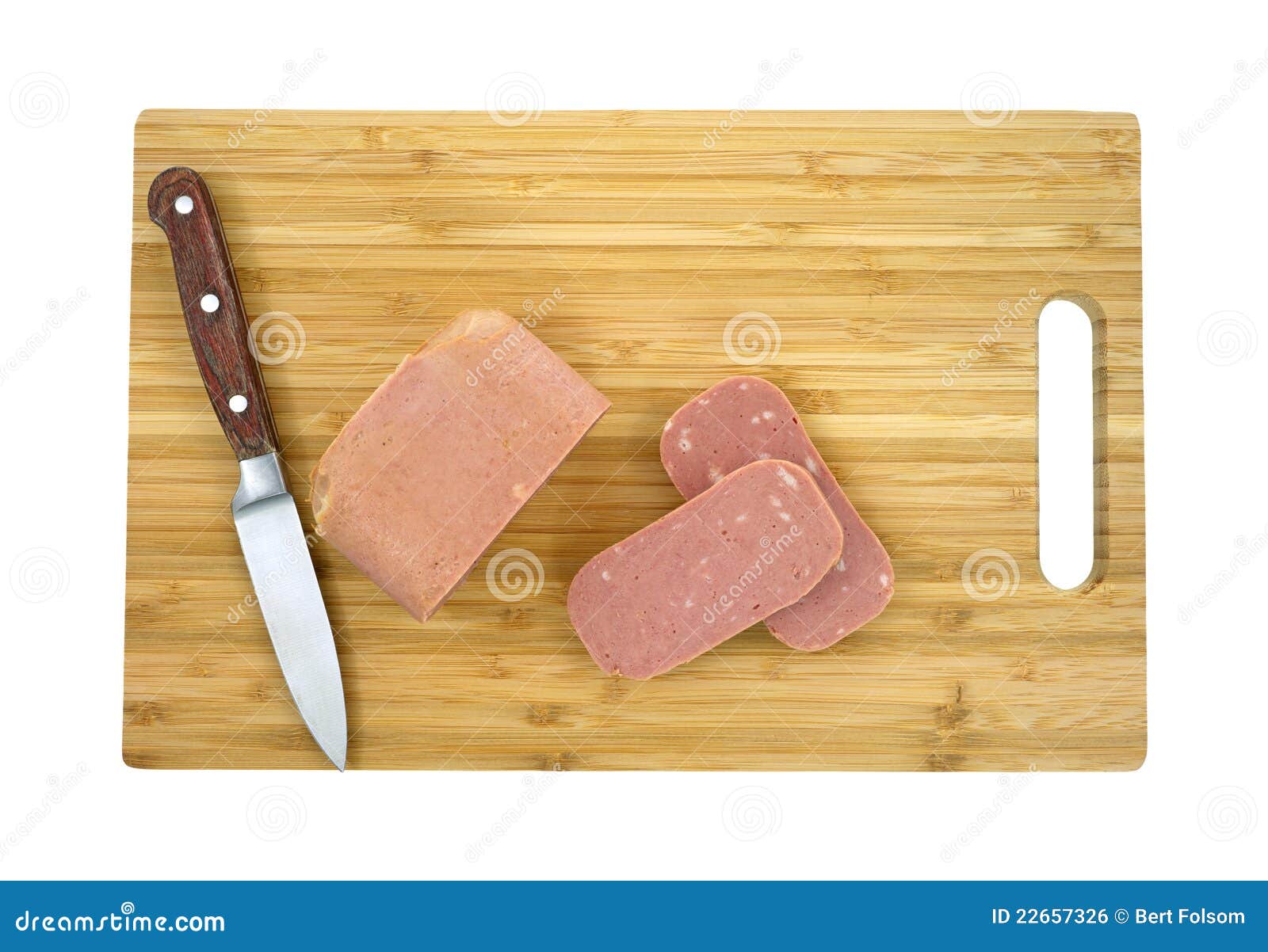 Luncheon Meat Sliced on Cutting Board Stock Photo - Image of compressed ...