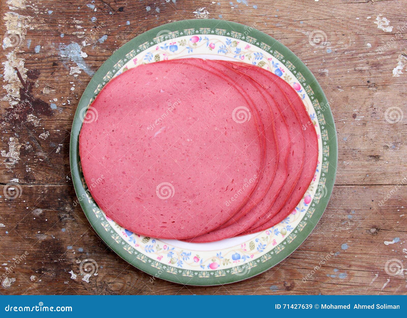 Luncheon meat stock image. Image of salami, plate, chopped - 71427639