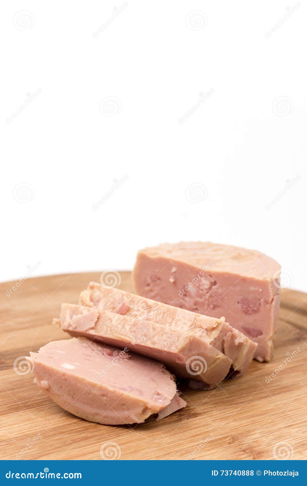 Luncheon Meat on the Wooden Board Isolated on White Background Stock ...