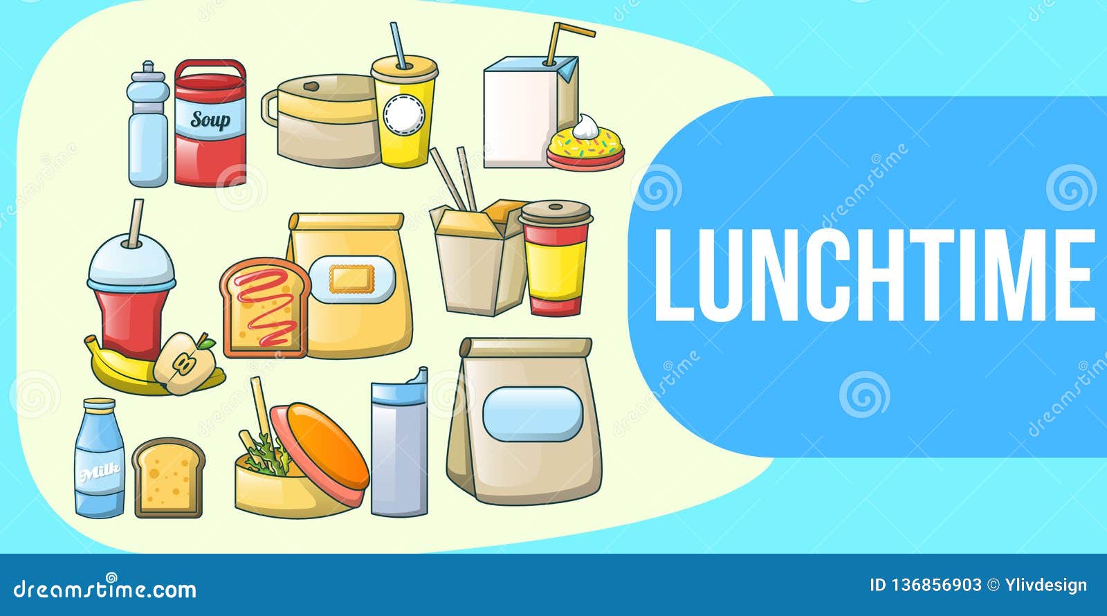 Lunchtime Concept Banner, Cartoon Style Stock Vector - Illustration of ...