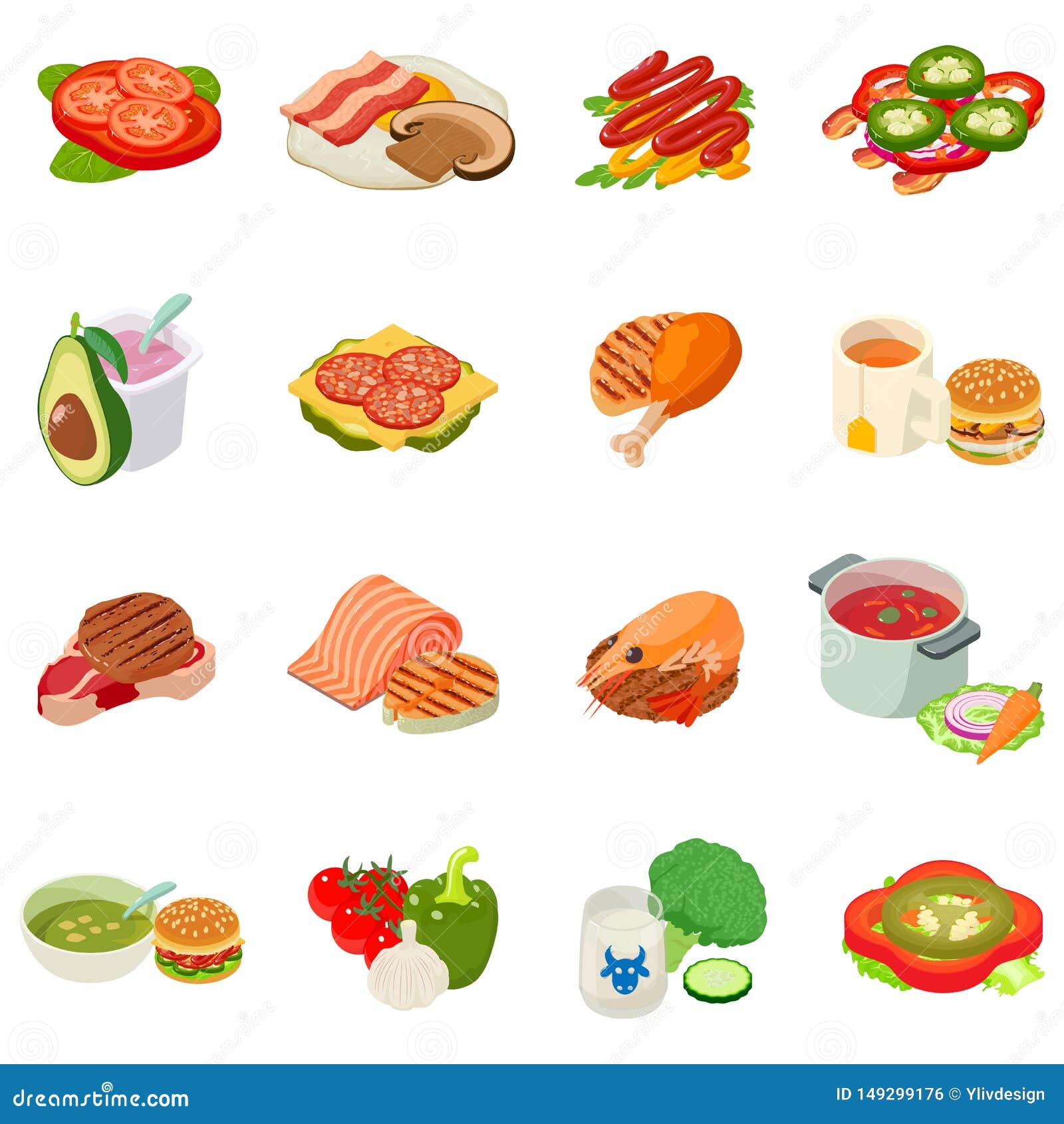Lunchtime Icons Set, Isometric Style Stock Vector - Illustration of ...