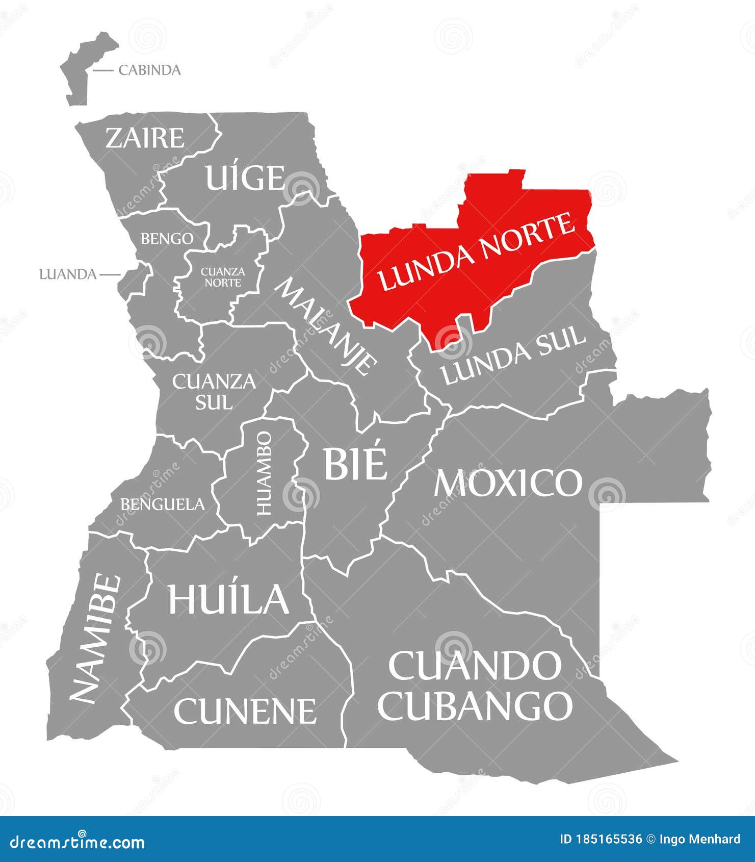 Lunda Norte Red Highlighted in Map of Angola Stock Illustration ...