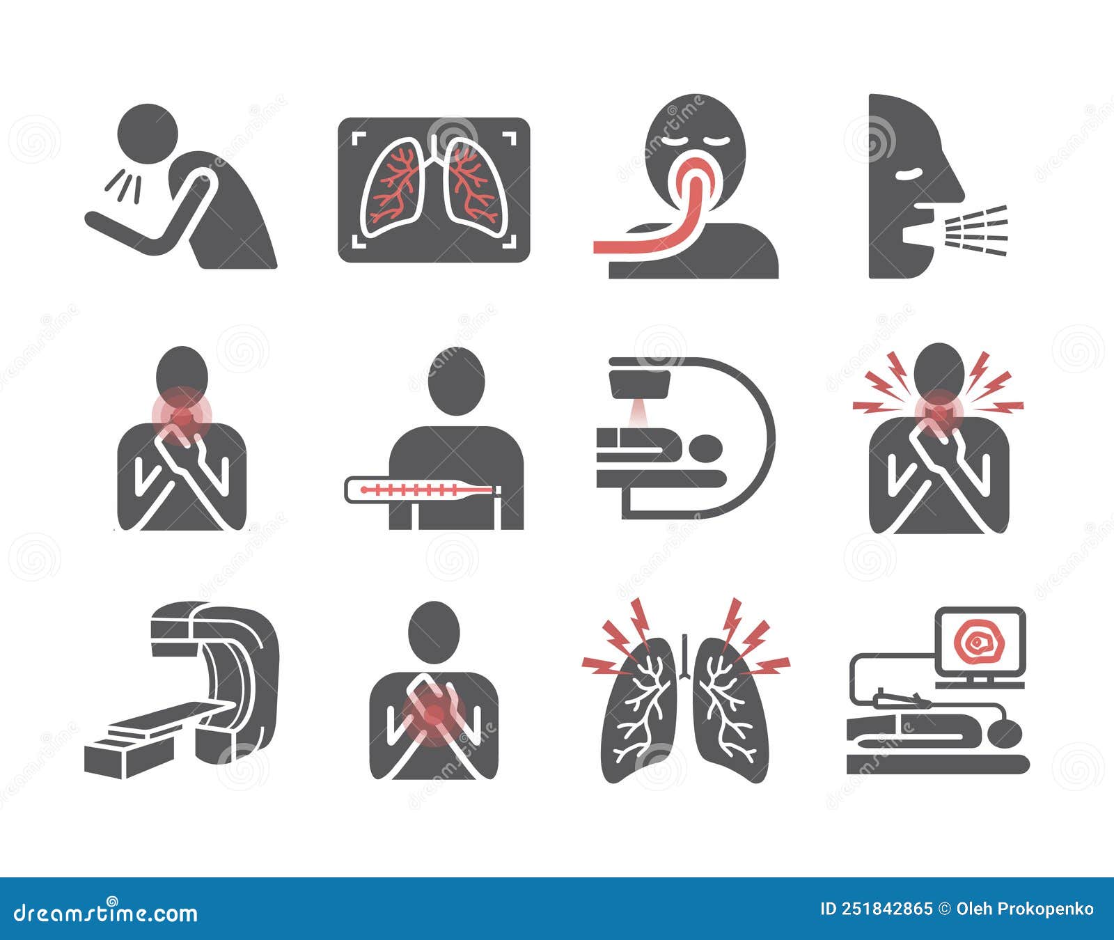 Lung Cancer Icons Set. Symptoms, Causes, Treatment. Vector Signs for ...
