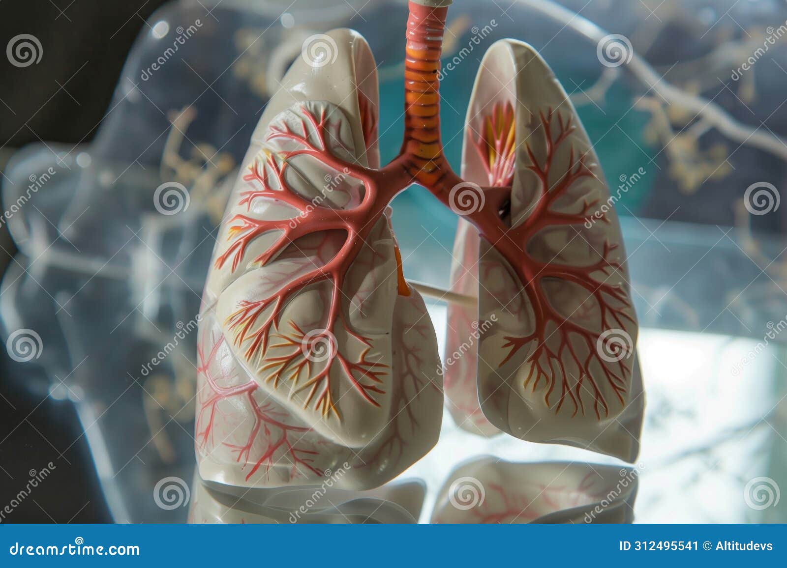 Lung Model with Visible Bronchi on a Reflective Glass Surface Stock ...