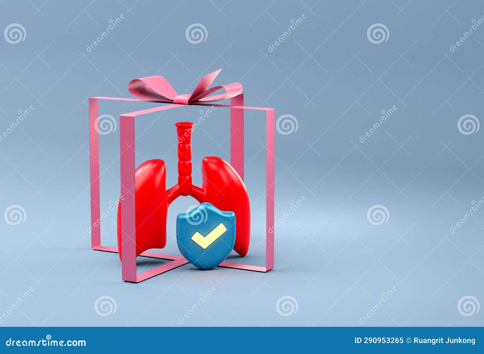 Lung with Shield Protect Icon in Empty Gift Box only Has Ribbon and Bow ...