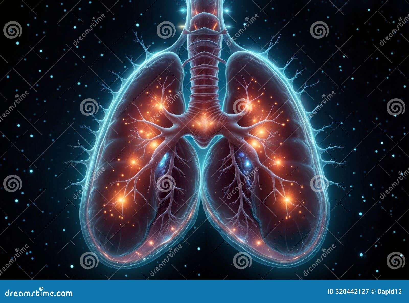 The Lungs are Glowing in the Dark with Sparkles and Light Trails Stock ...