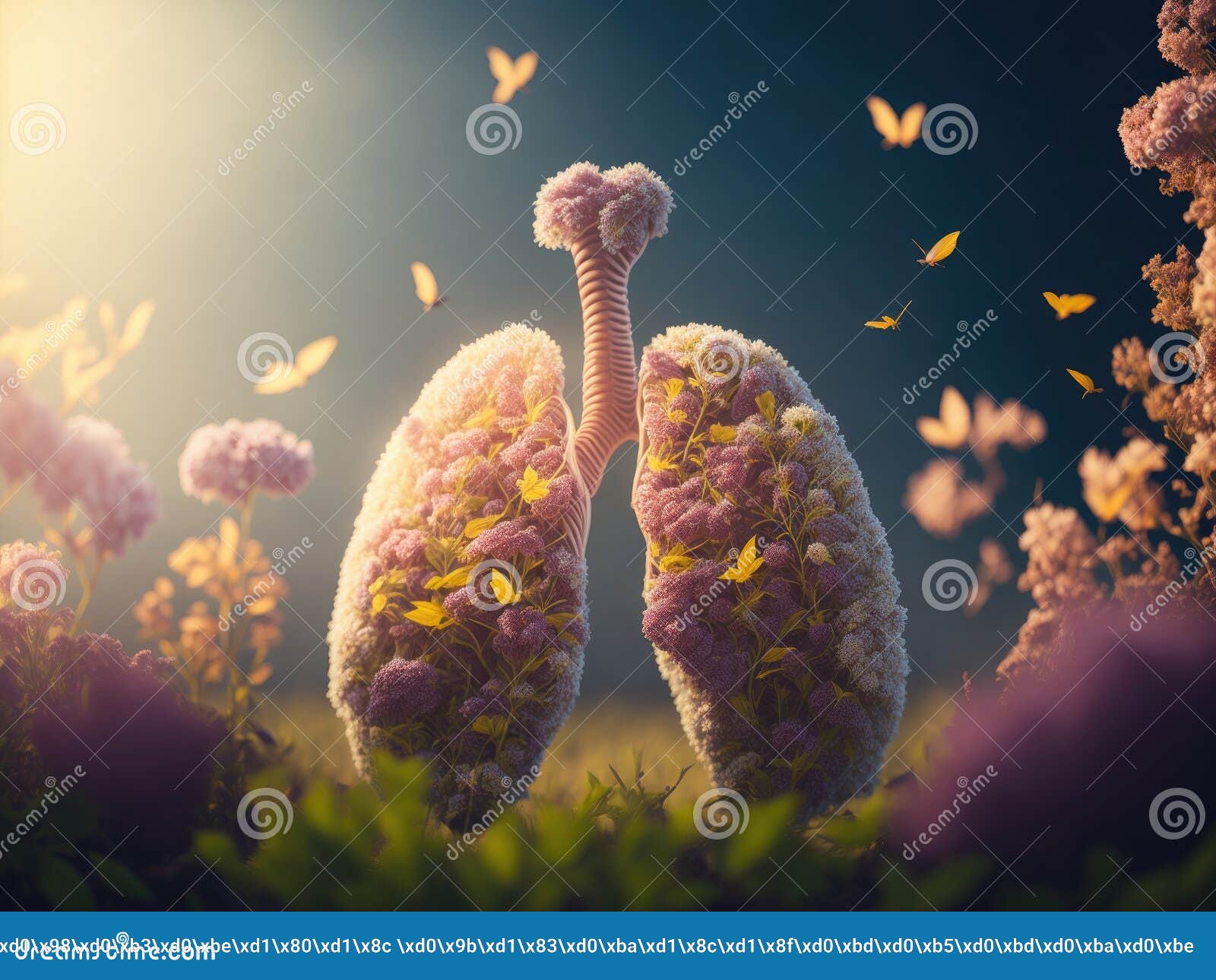 Lungs Made from Flowers and Nature Air Pollution. Ai Generative Stock ...