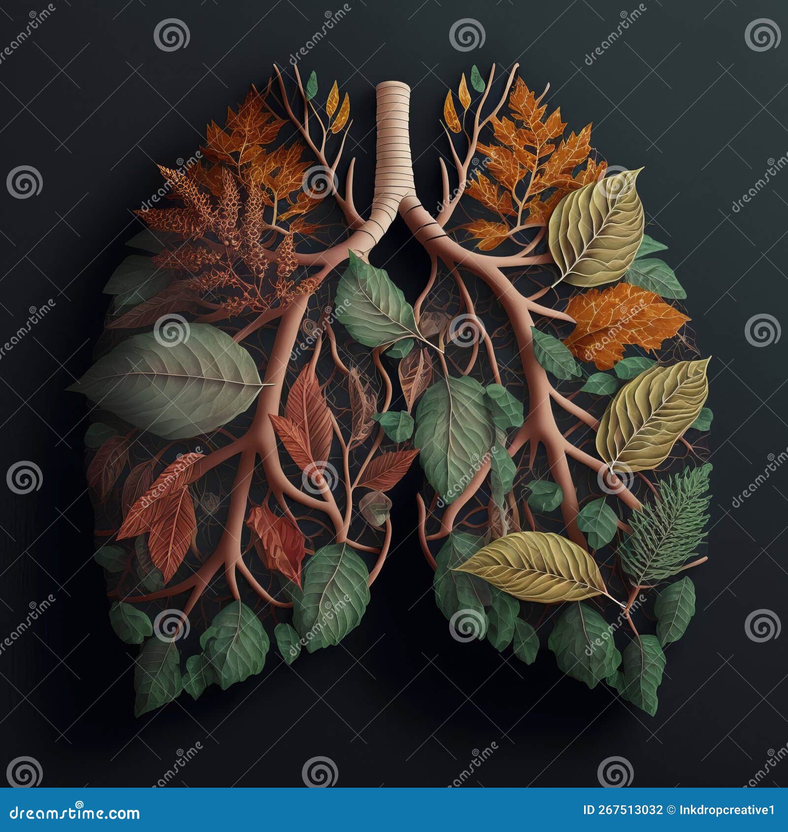 Lungs Made from Leaves and Nature. Air Pollution Concept Stock ...