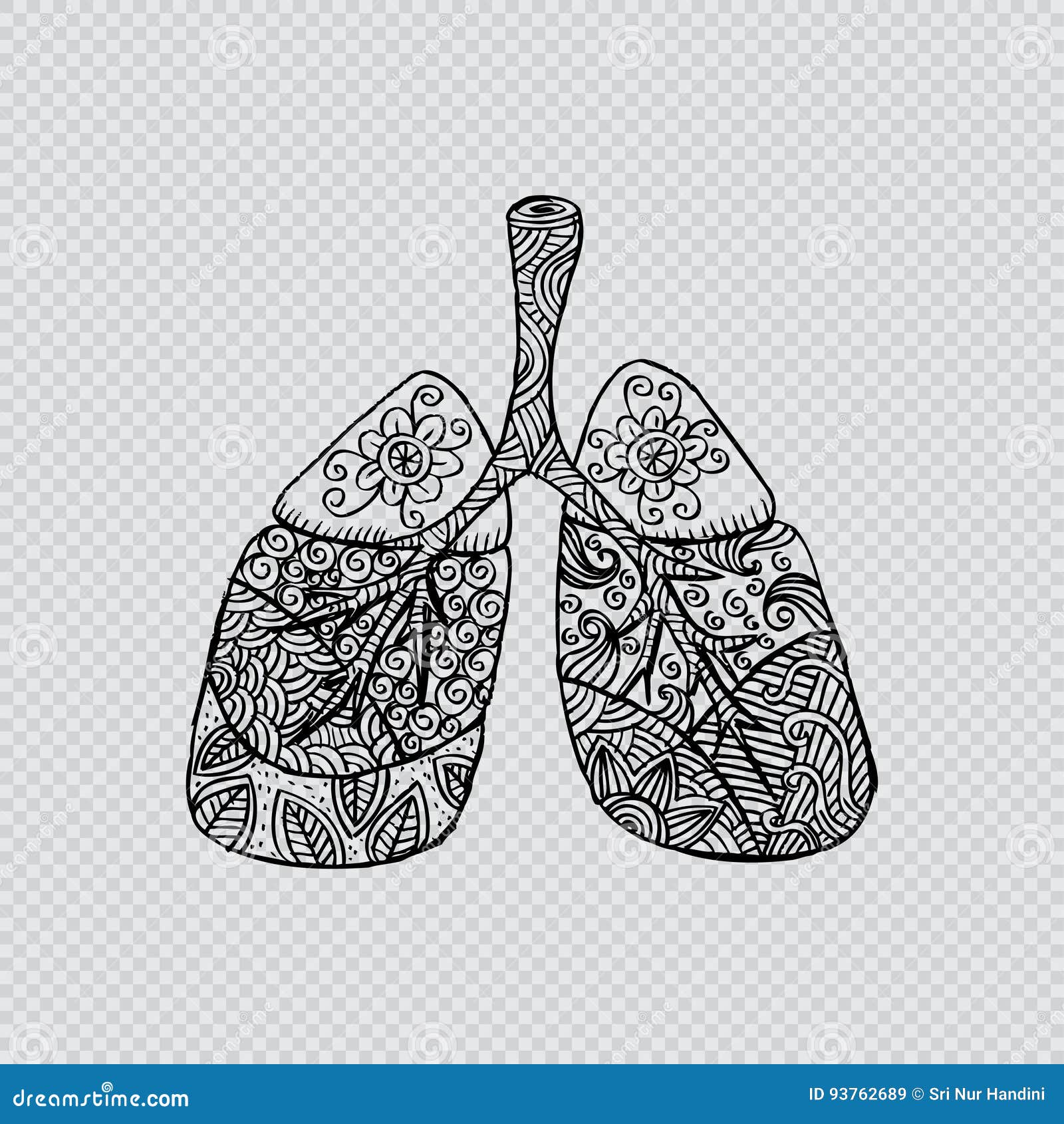 Lungs in Zentangle style stock illustration. Illustration of breathe ...