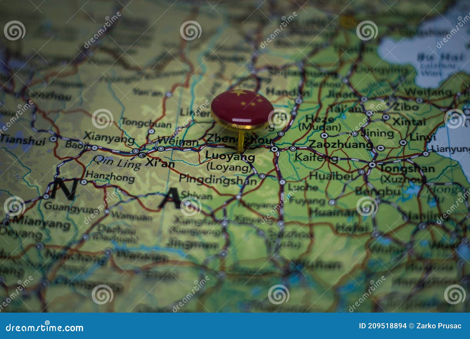 Luoyang Pinned on a Map with Flag of China Stock Photo - Image of ...